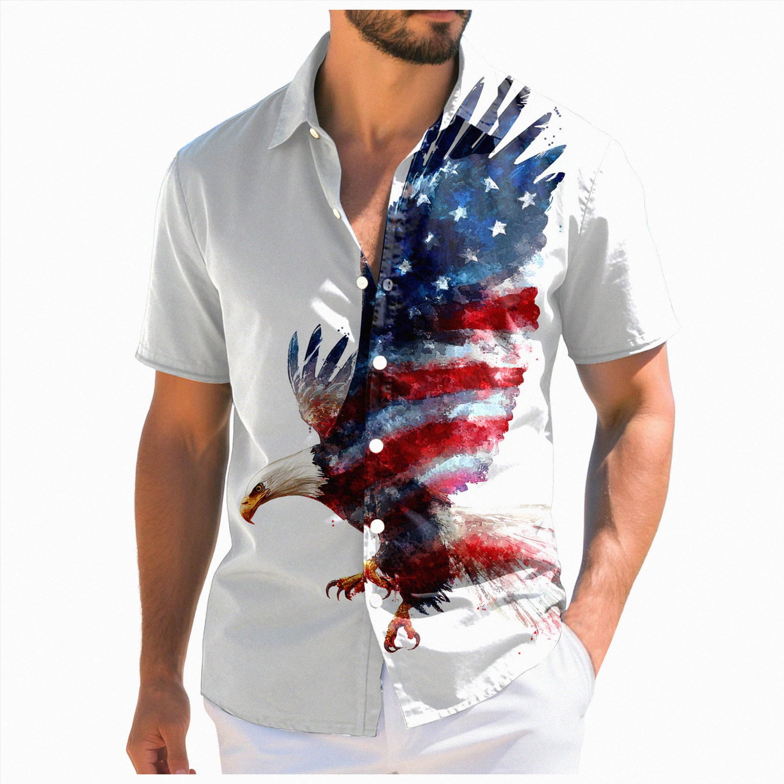 mgoYE Men's Summer Button Shirts Patriotic Eagle Flag Button Shirts for ...