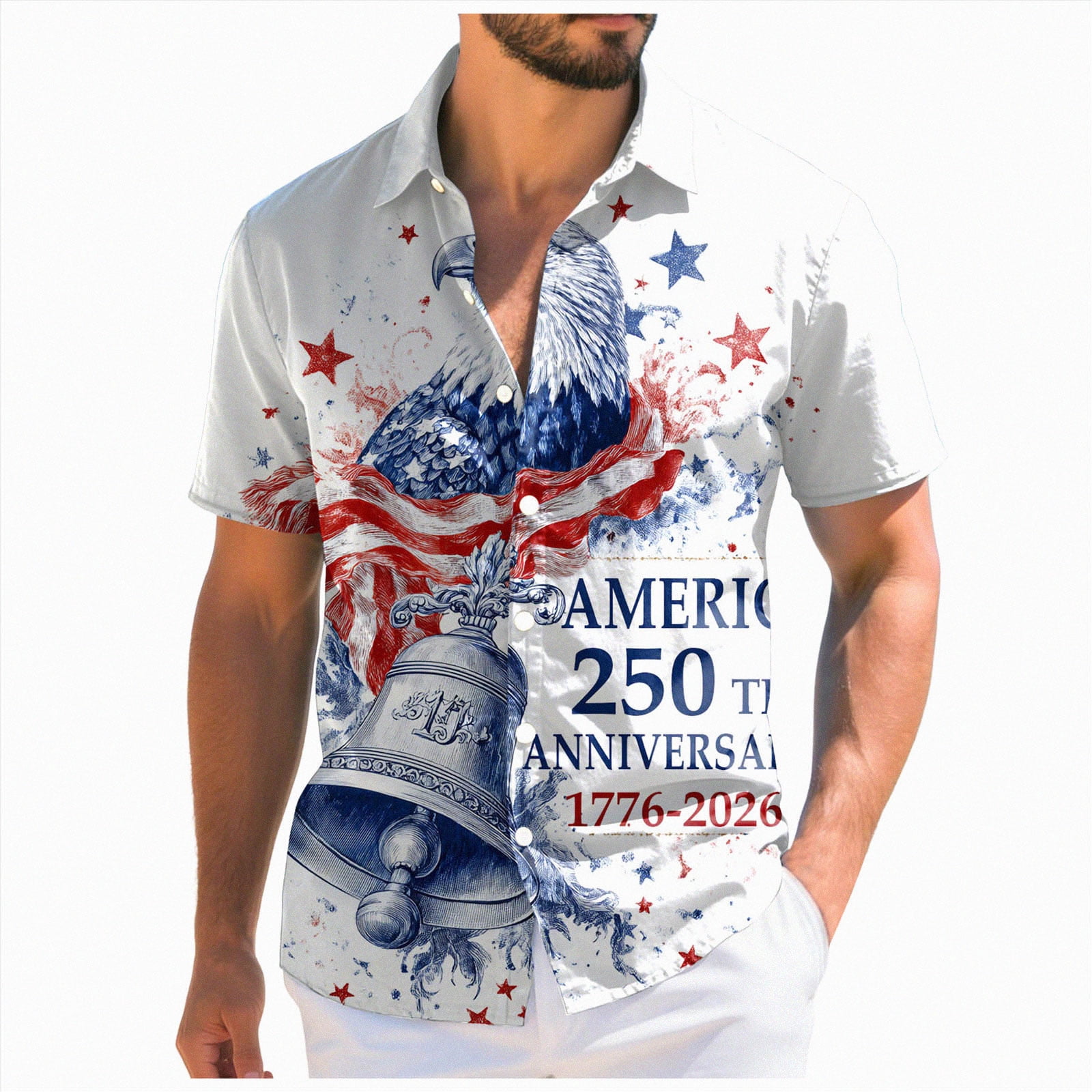 mgoYE Mens 250 Anniversary USA Shirt Patriotic Short Sleeve Button Up ...