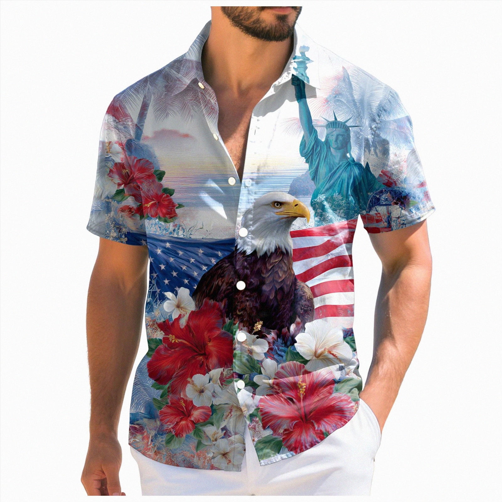 mgoYE Mens 250th Anniversary Polo Shirts Patriotic Eagle Flag Button ...
