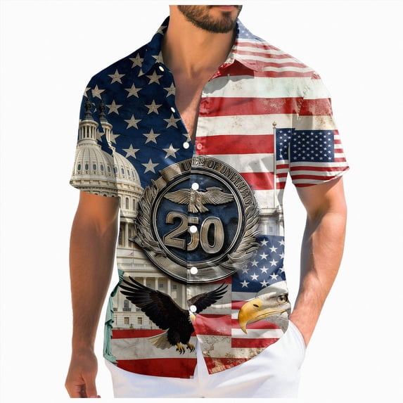 mgoYE Mens Hawaiian Shirt America’s Anniversary 250th 1776-2026 ...