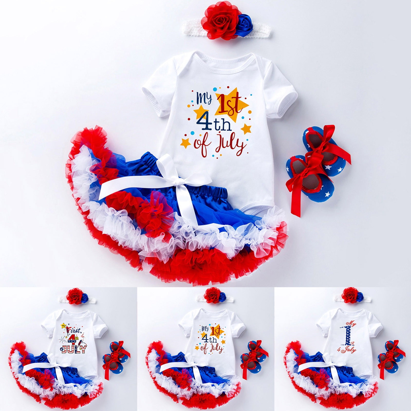 mgoYE Preemie Baby Girl Clothes 4th of July Outfits Letter Romper Tutu Bloomers Shorts Set ...