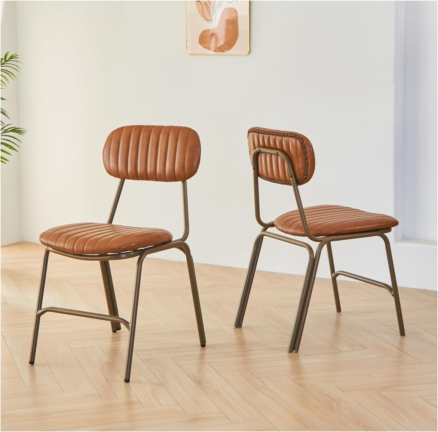 mid Century Retro Faux Leather Dining Chairs Upholstered Seat backrests ...