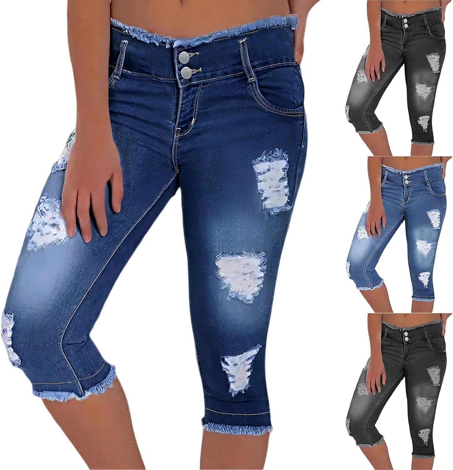 midelxp Capri Jeans for Women Stretch Low Rise Ripped Jeans with ...