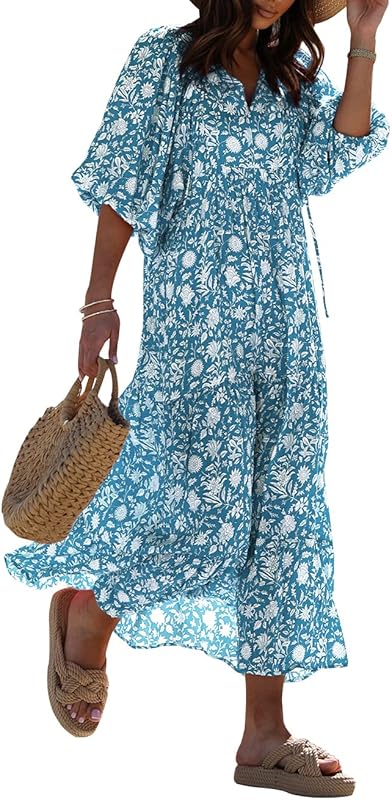 miduo Womens Loose Fit Casual Summer V Neck Half Sleeve Bohemian ...
