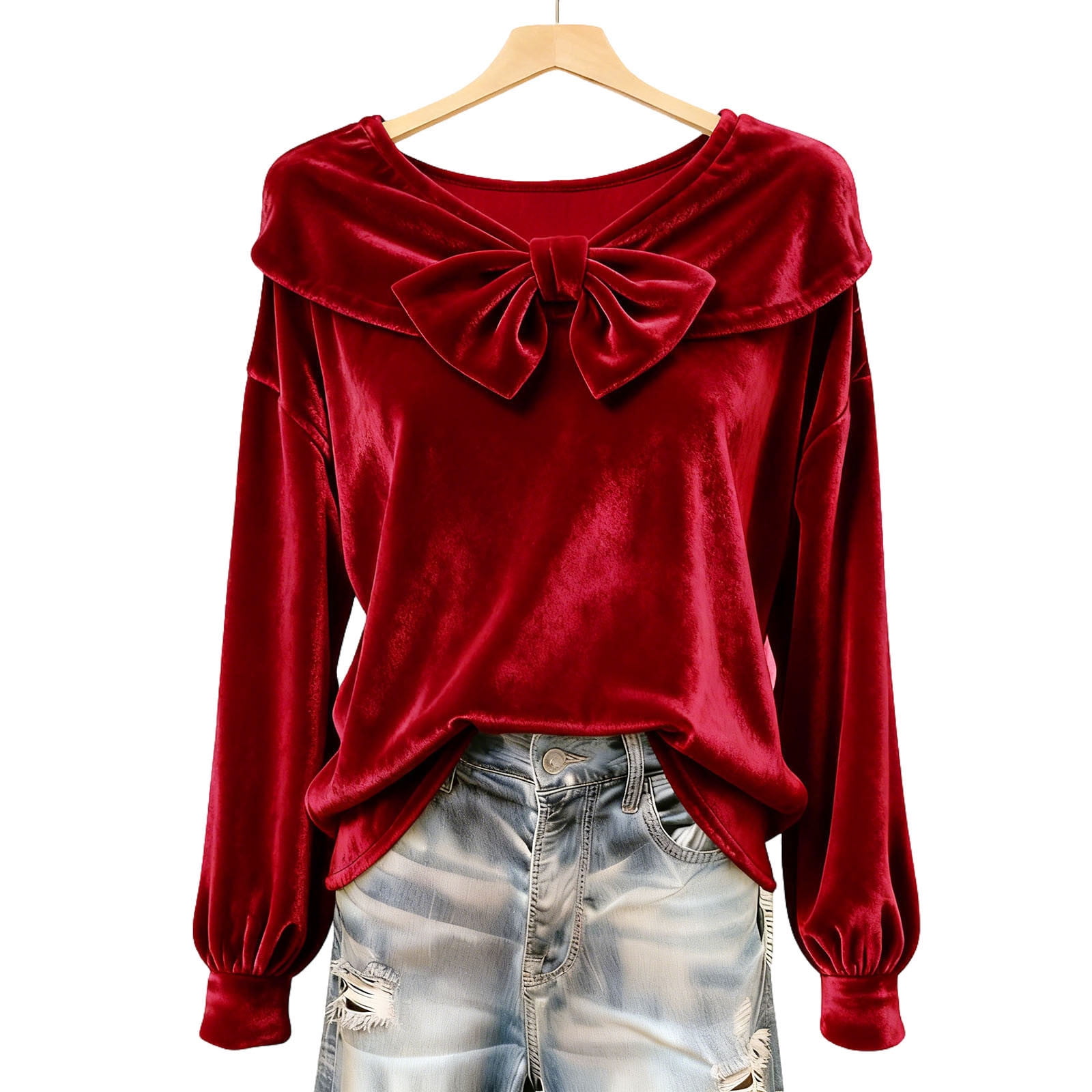 mihongmao Valentine T Shirt for Women Appointment Solid Sweet Gold Satin Ribbon Long Sleeve Tops ...