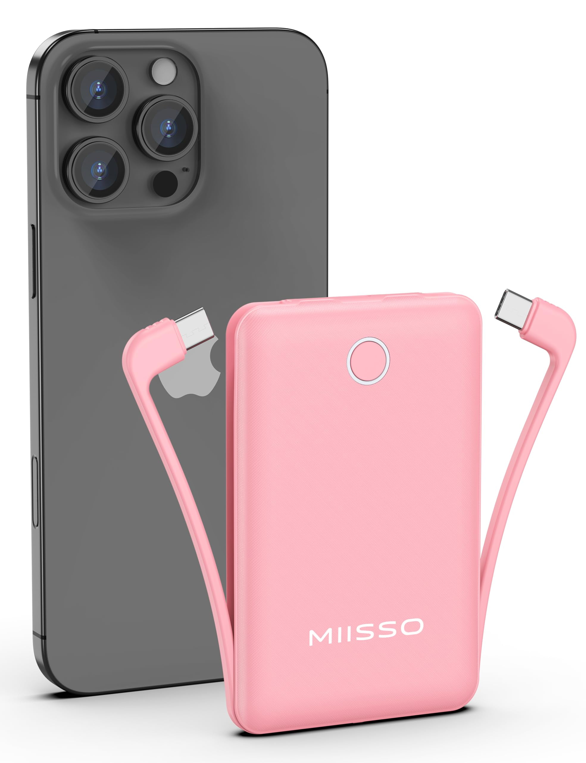 miisso 10000mAh Slim Portable Charger with Built in Cable, Power Bank ...