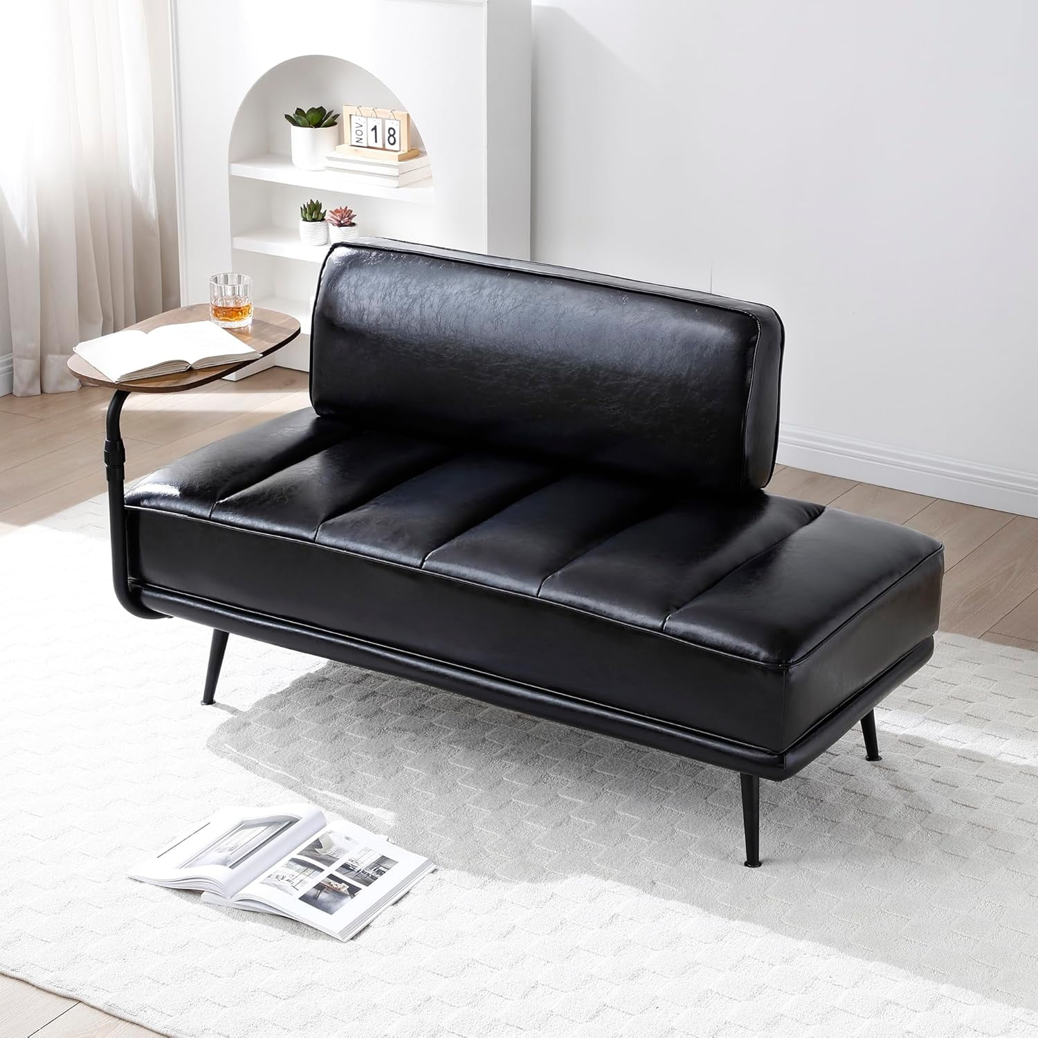 mikibama 2 Seater Loveseat Sofa Couch,55" PU Leather Ottoman Bench for ...
