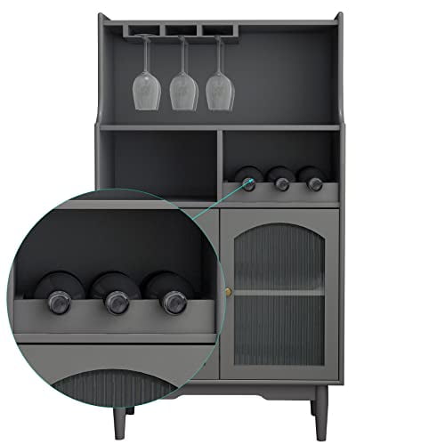 mikibama Bar Cabinet with Storage Wooden Buffet Sideboard with Glass ...