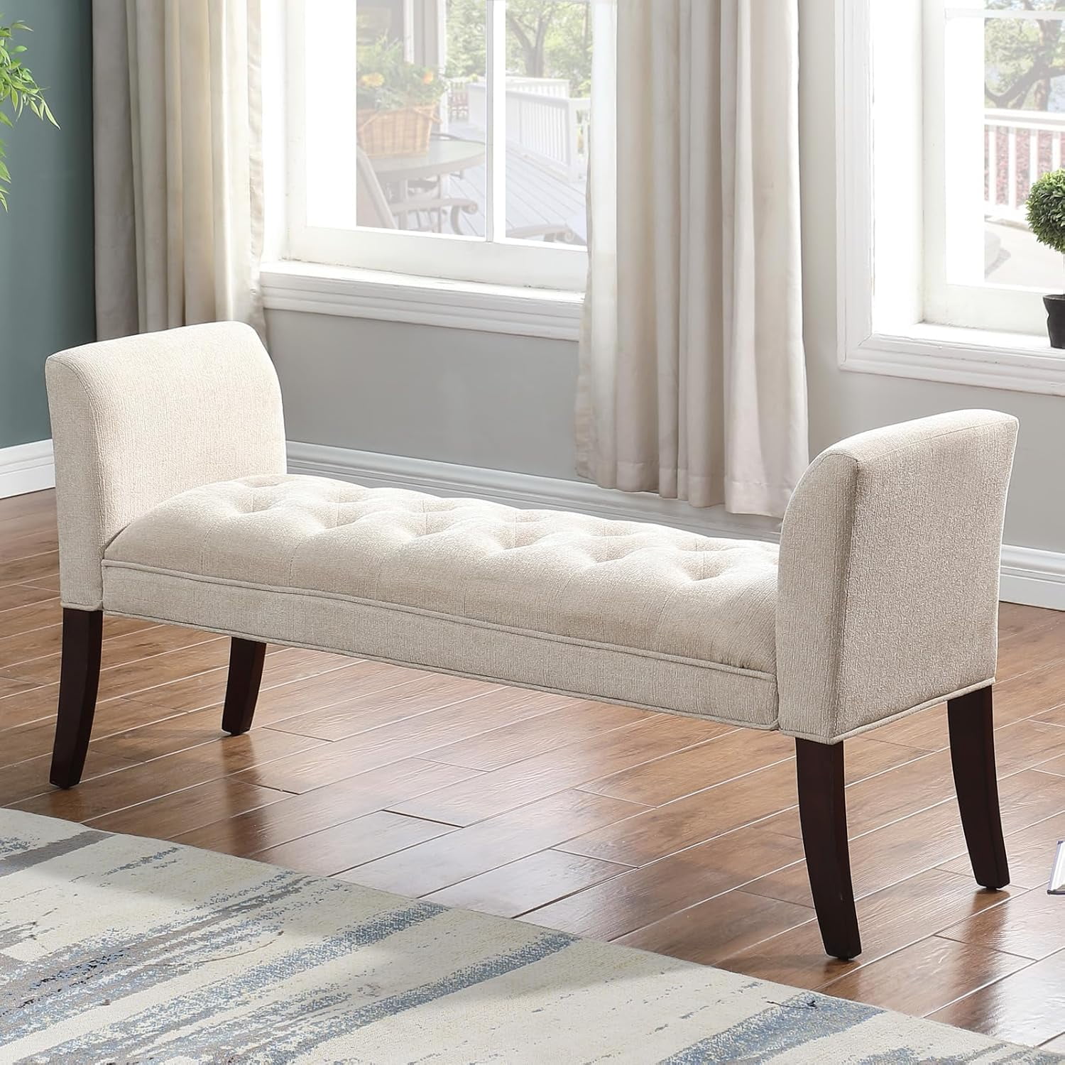 mikibama Flared Arm Bedroom Ottoman Bench End of Bed,Tufted Beige Linen ...