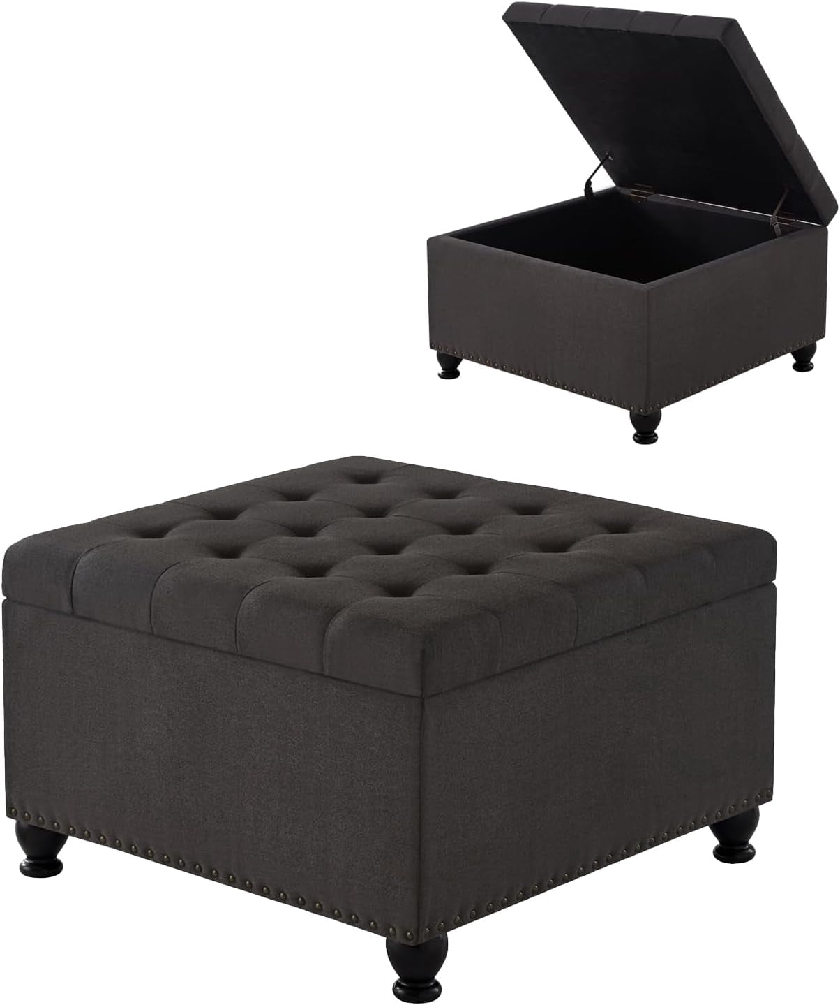 mikibama Linen Large Storage Ottoman,Tufted Oversized Square Ottoman ...