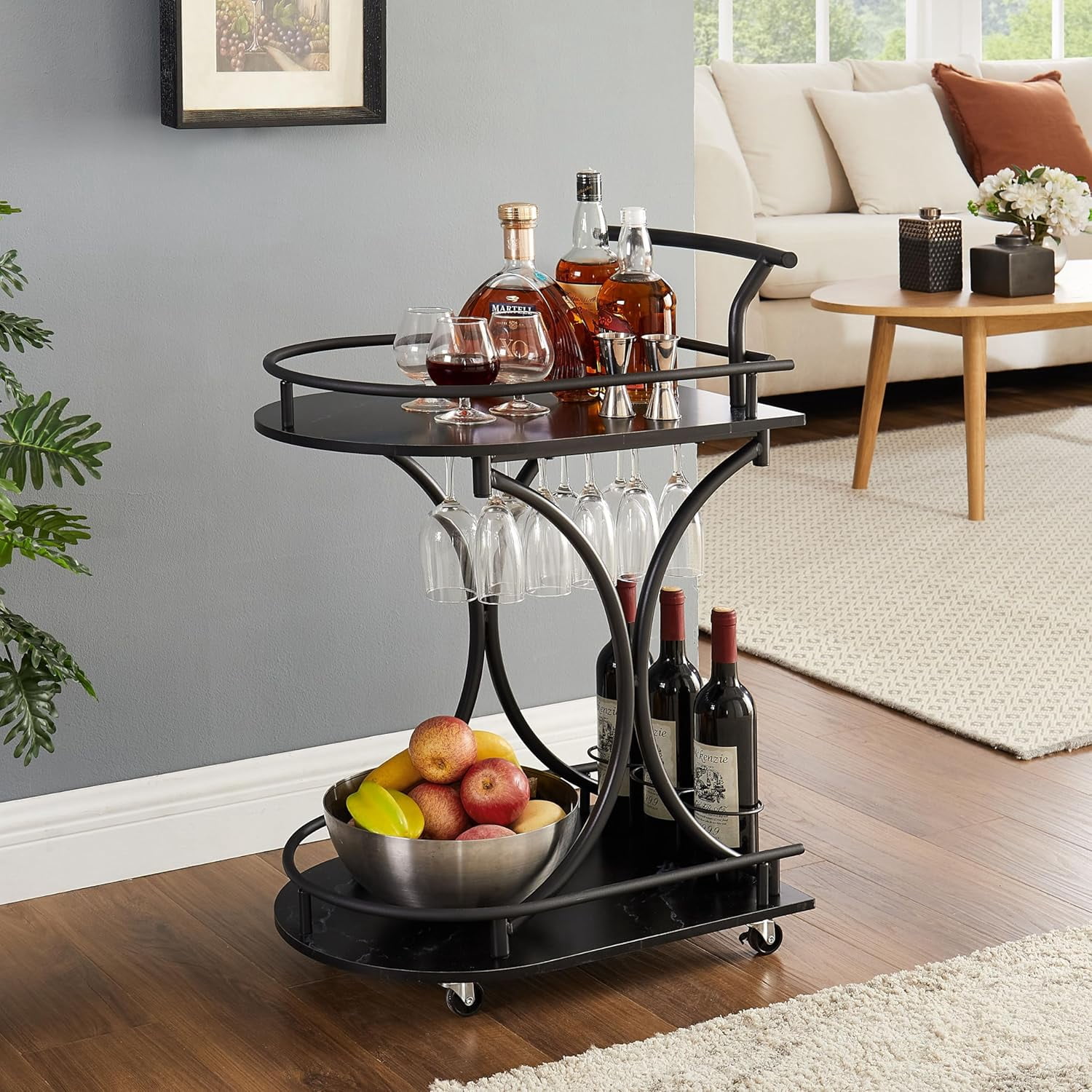 mikibama Modern Bar Cart with Wine Rack for The Home Portable Mini Bar ...