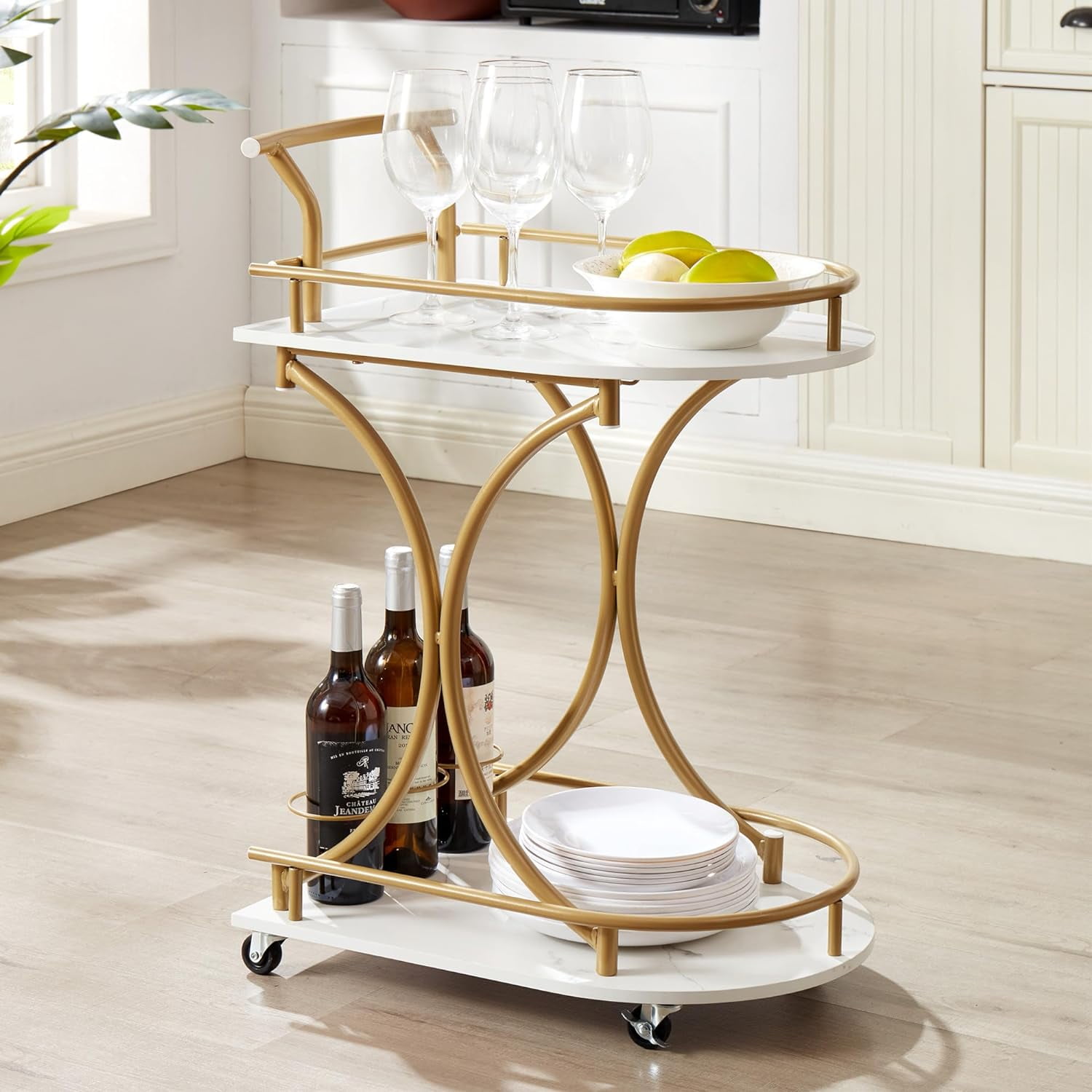 mikibama Modern Bar Cart with Wine Rack for The Home Portable Mini Bar ...