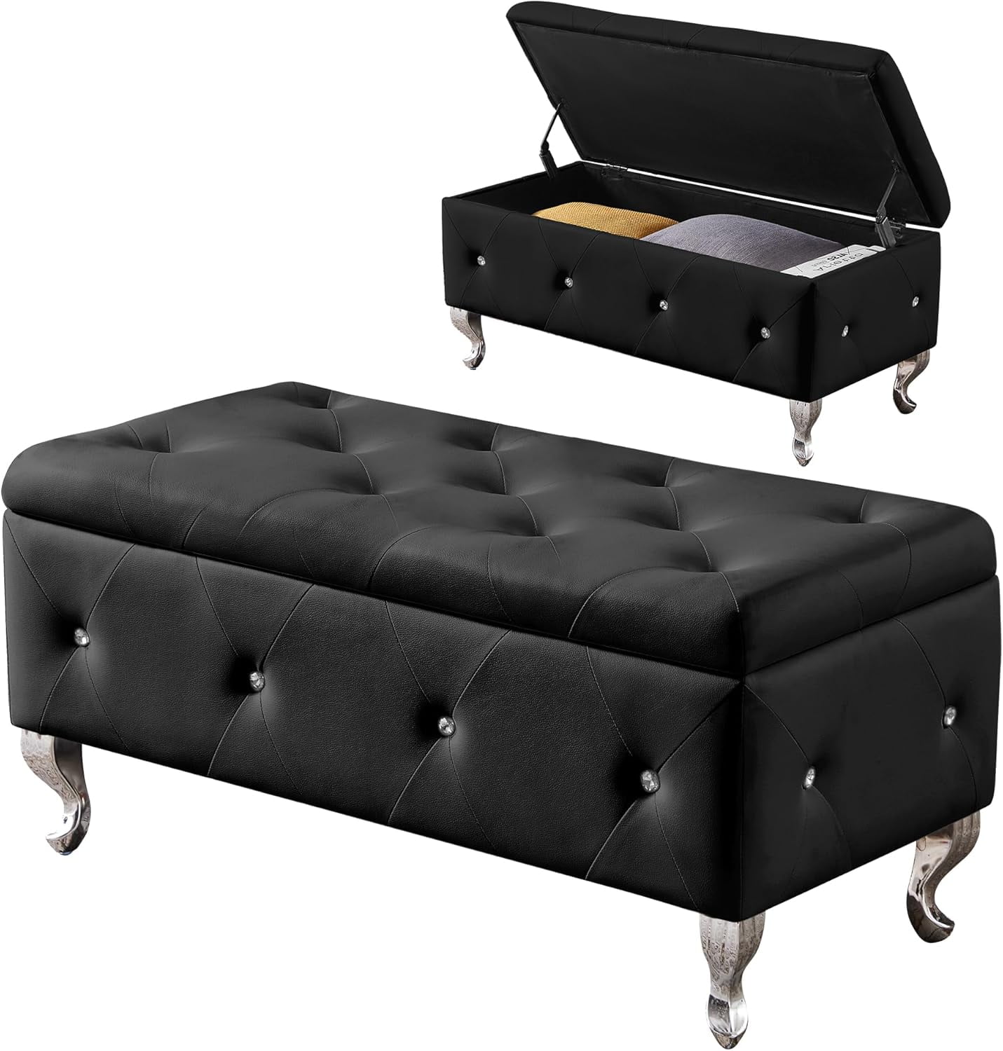 mikibama PU Faux Leather Bedroom Storage Ottoman Benches End of Bed ...