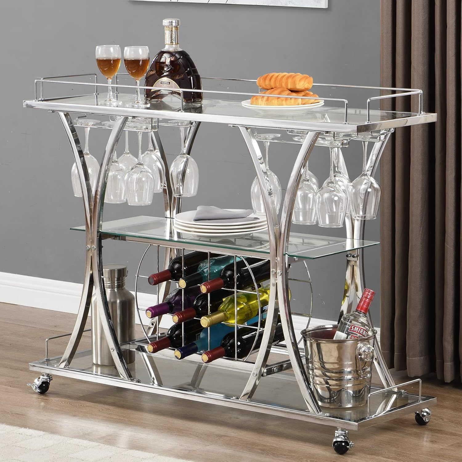 mikibama Silver Serving Bar Cart,Modern Mini Bar Carts for The Home ...