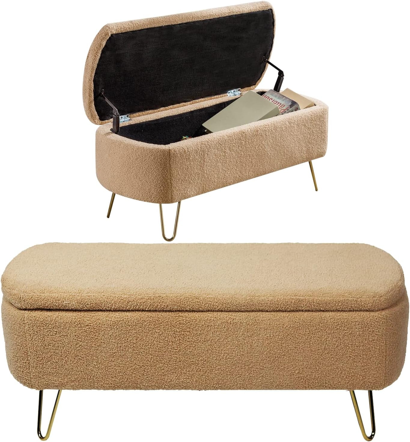 mikibama Teddy Bedroom Storage Benches End of Bed 38.9" Faux Fur ...