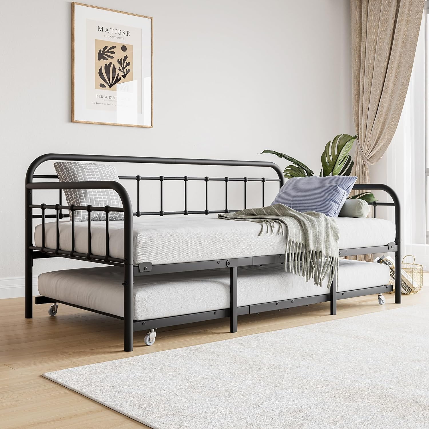 mikibama Twin Daybed with Trundle,Victorian Metal Daybeds with Pull Out ...