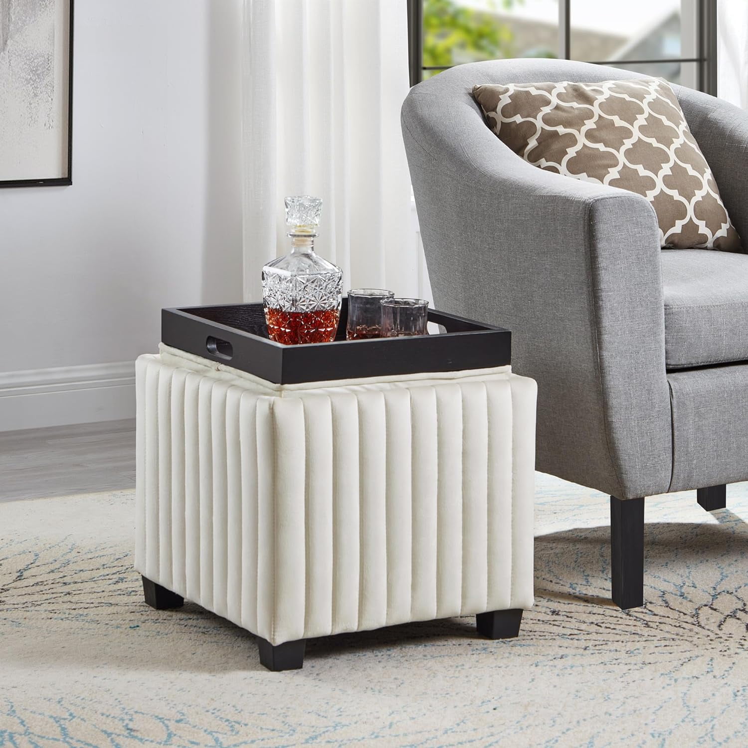mikibama Velvet Ottoman with Storage for Bedroom,Modern Channel Tufted ...