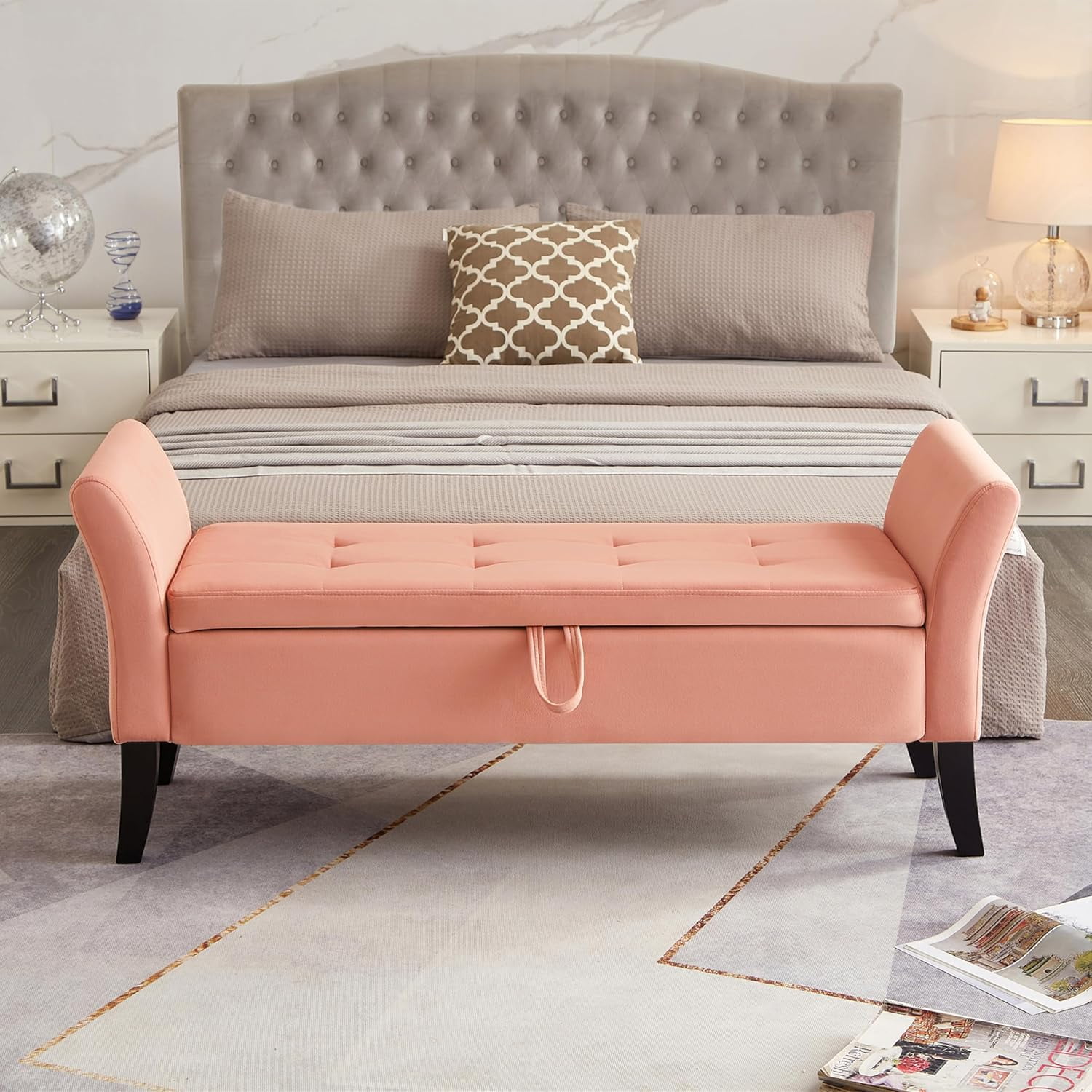 mikibama Velvet Storage Bench with Flared Arms,51.5" Long Bed End ...