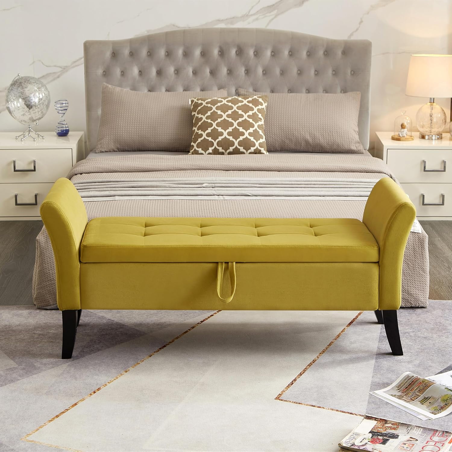 mikibama Velvet Storage Bench with Flared Arms,51.5" Long Bed End ...