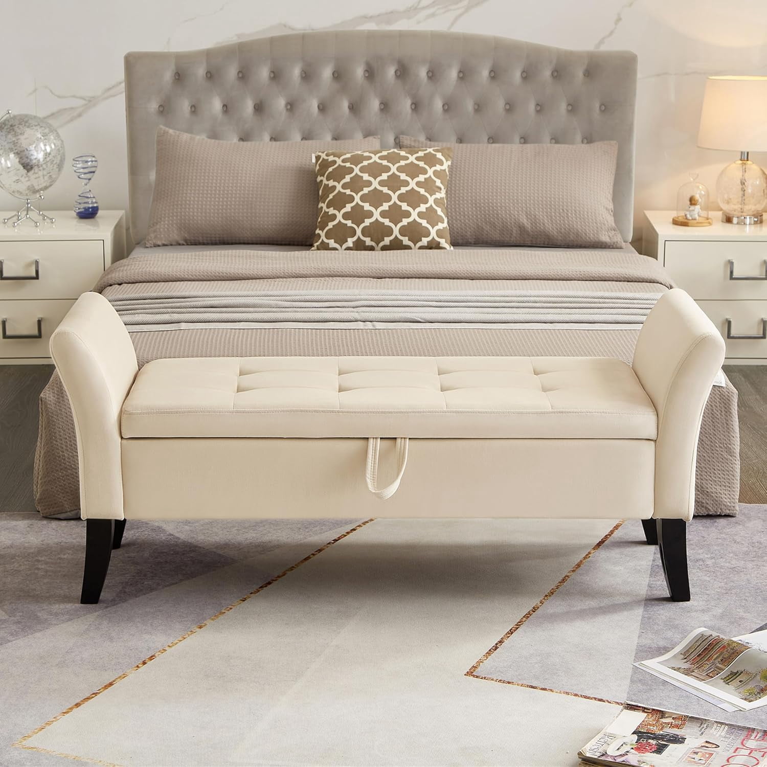 mikibama Velvet Storage Bench with Flared Arms,51.5" Long Bed End ...