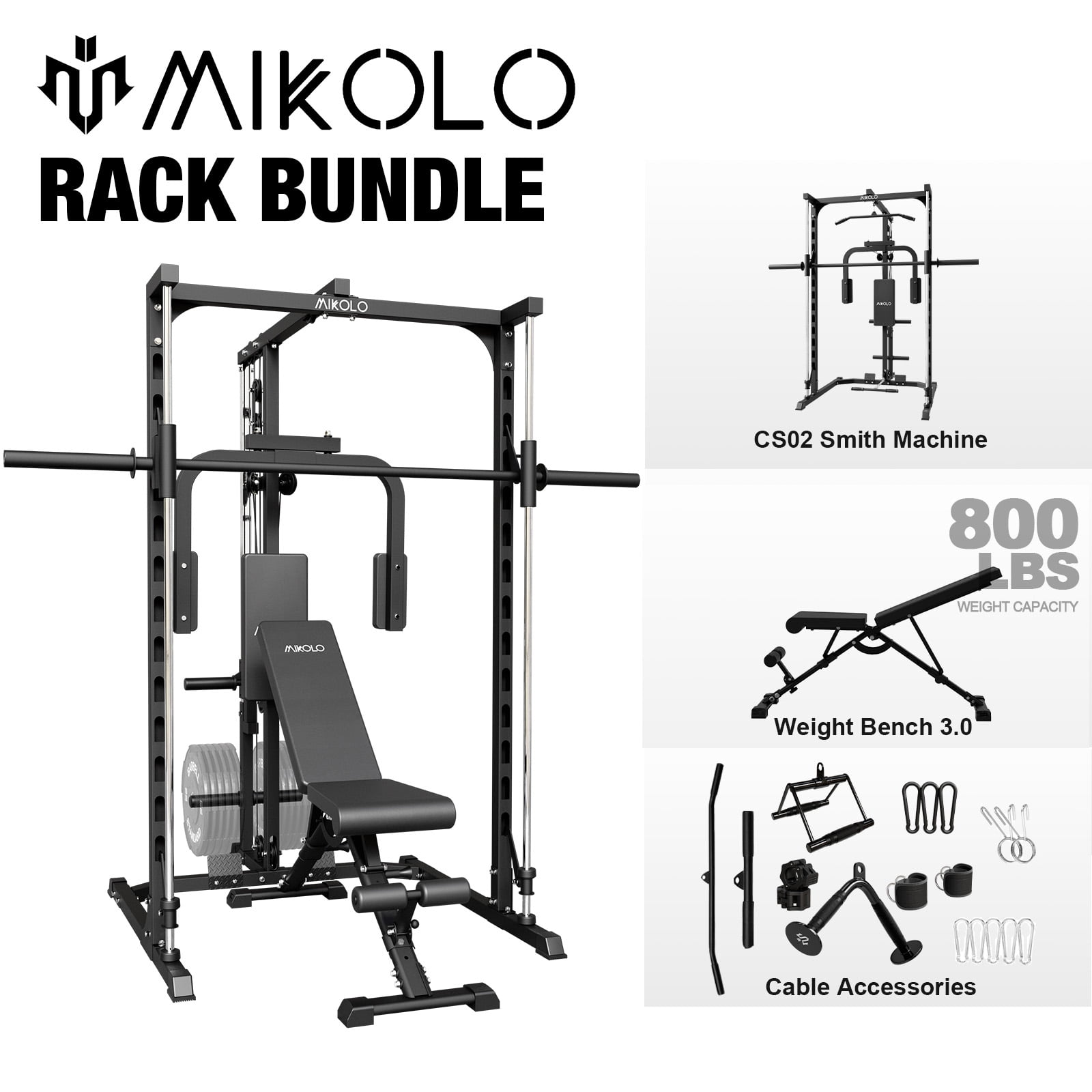 Mikolo Smith Machine Home Gym, Multi-Functional Power Rack with Pec ...