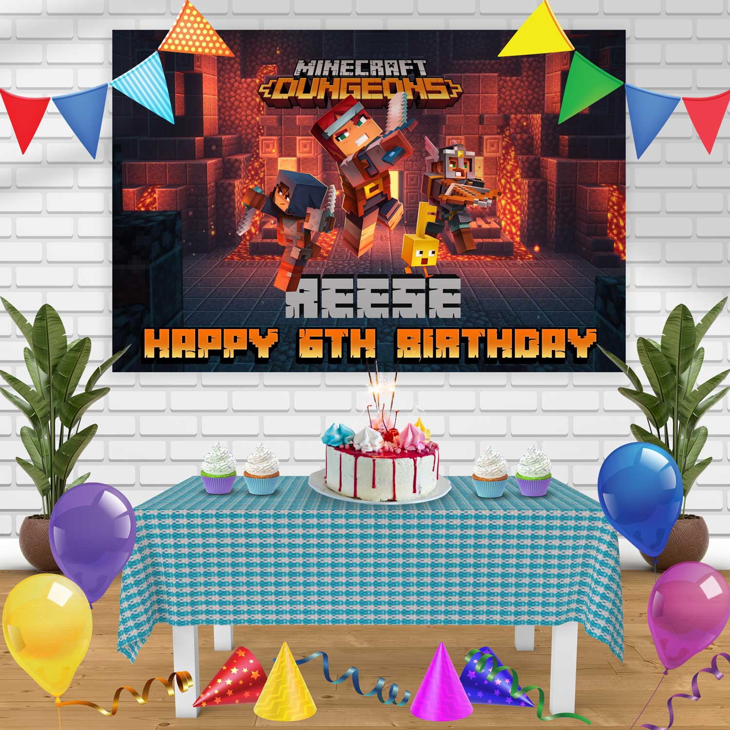 minecraft dungeons 2 Birthday Banner Personalized Party Backdrop ...