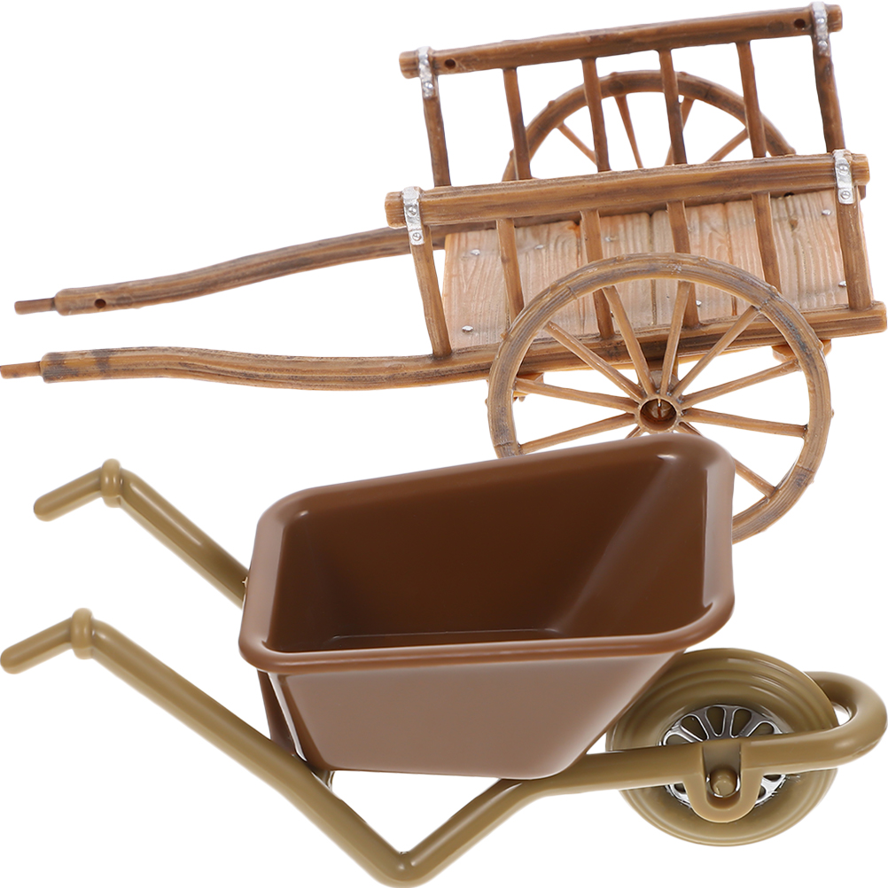 mini decorative cart model, 2Pcs Miniature Farm Cart Models Miniature ...