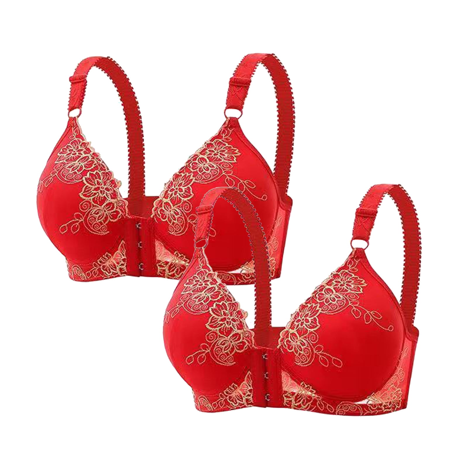 miqiqism 2 Pcs Women Front Closure Bras Sexy Lace Plus Size Bralettes ...