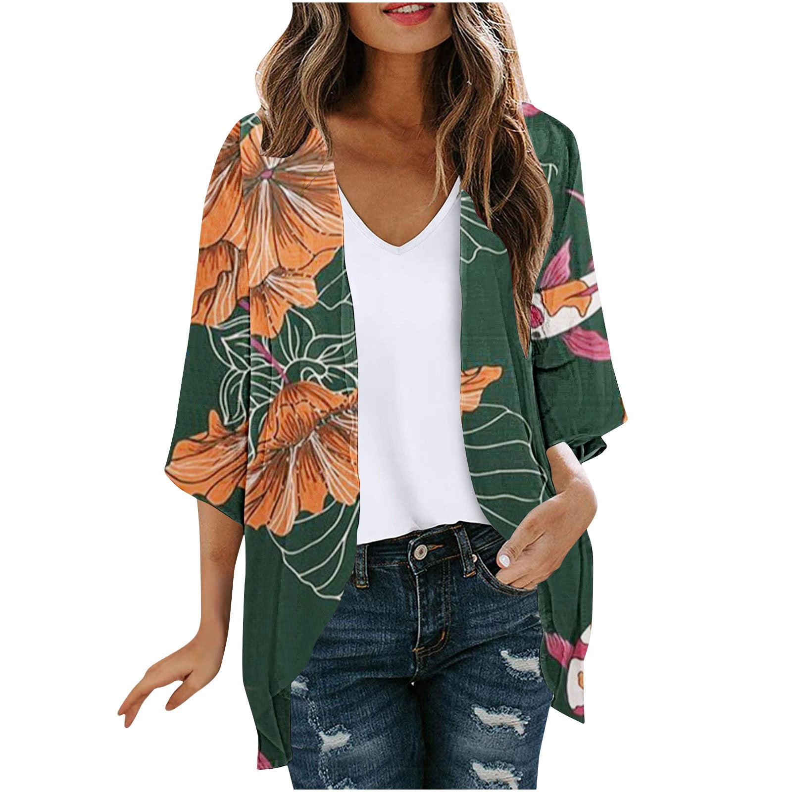 miqiqism 2024 Women Trendy Kimonos Fashion Floral Print Open Front ...