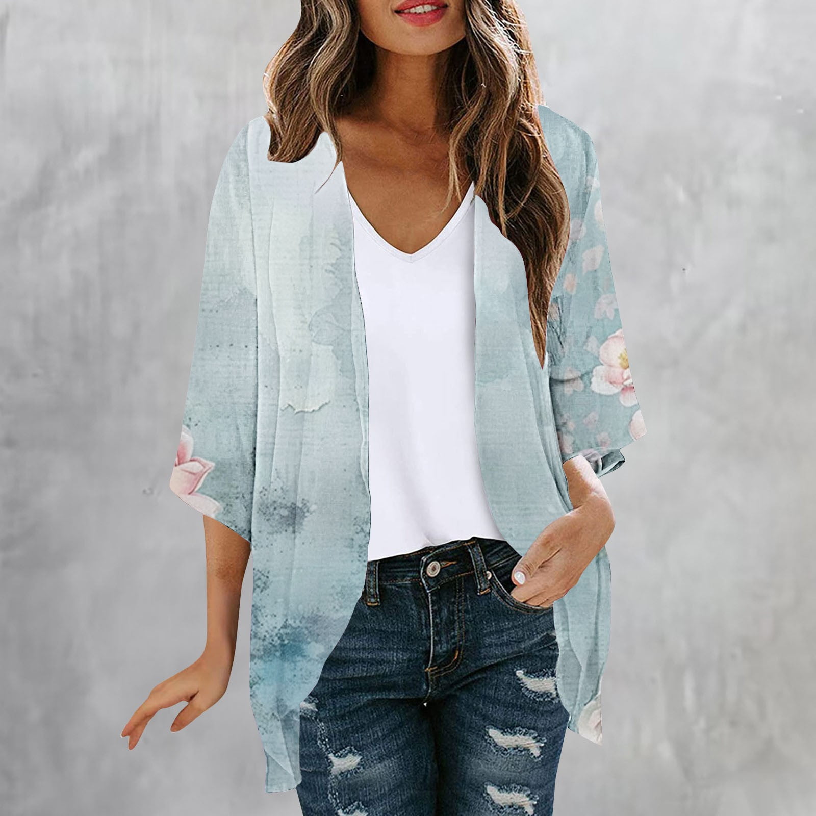 miqiqism 2024 Womens Open Front Kimonos Juniors Long Sleeves Ruffle ...