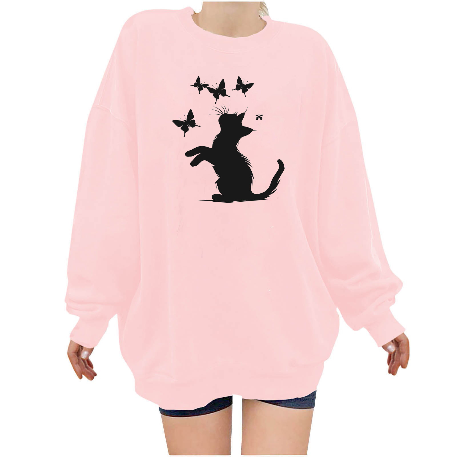 miqiqism Deals! Fleece Sweatshirts for Women Oversize Cute Cat Blouses ...