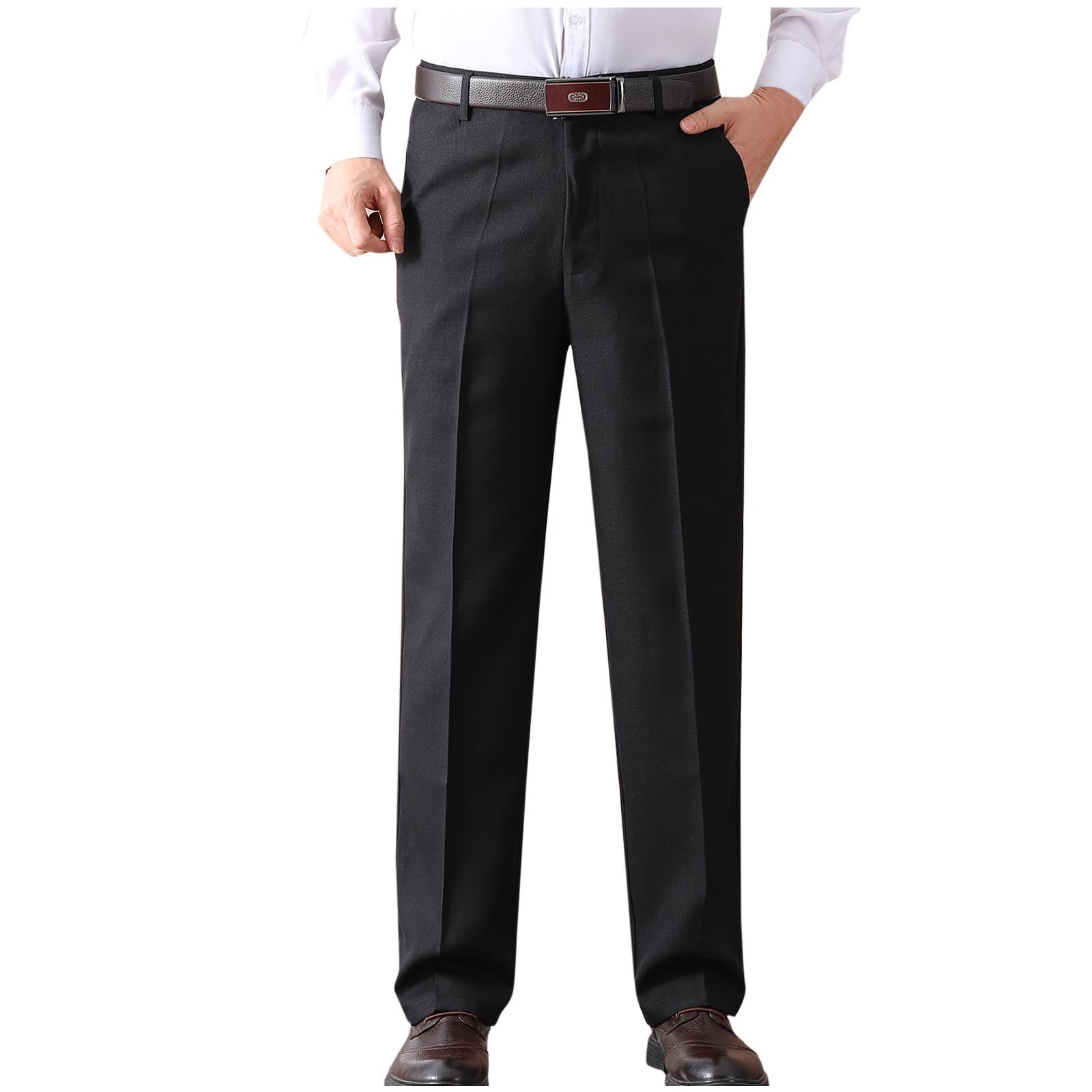 miqiqism Deals！Men Suit Pants Flat Front Pant Straight Leg Trousers ...