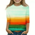 miqiqism Girls Gradients Tshirts 3/4 Length Sleeve Casual Blouses Kids ...