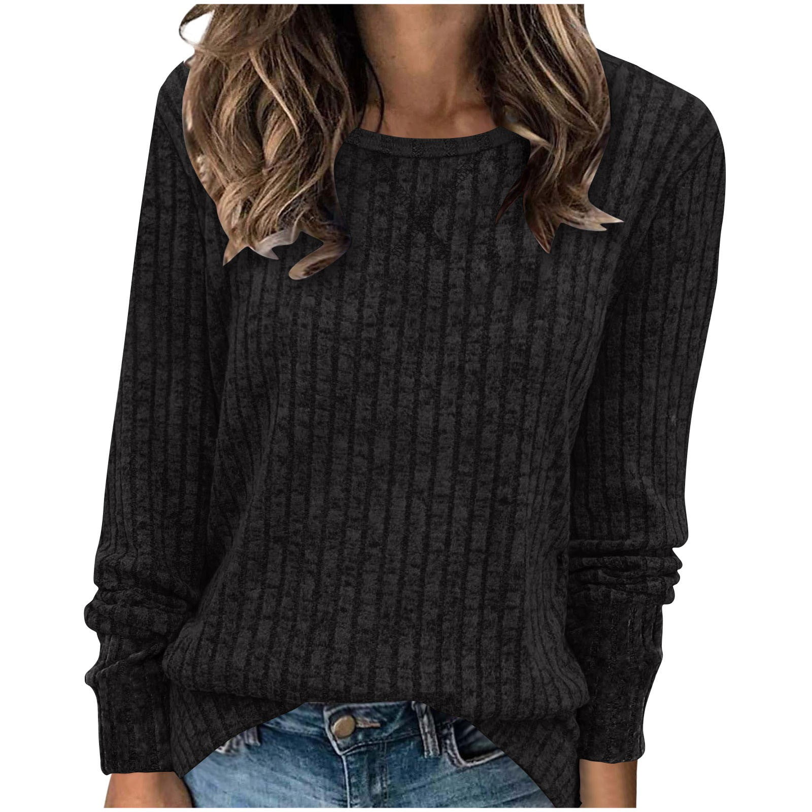 miqiqism Great discounts！Crewneck Shirt for Women Long Sleeve Tunic ...