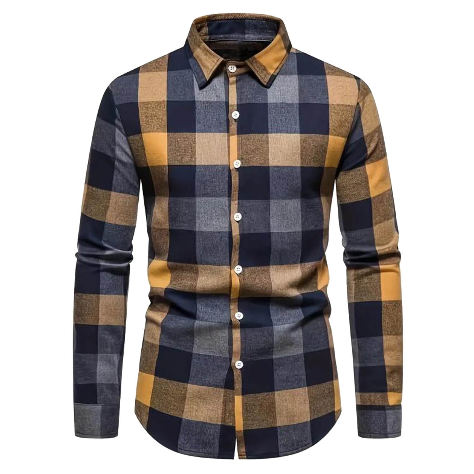 miqiqism Man Shirts Plaid Long Sleeve Tshirts Coats Mens Casual Button ...