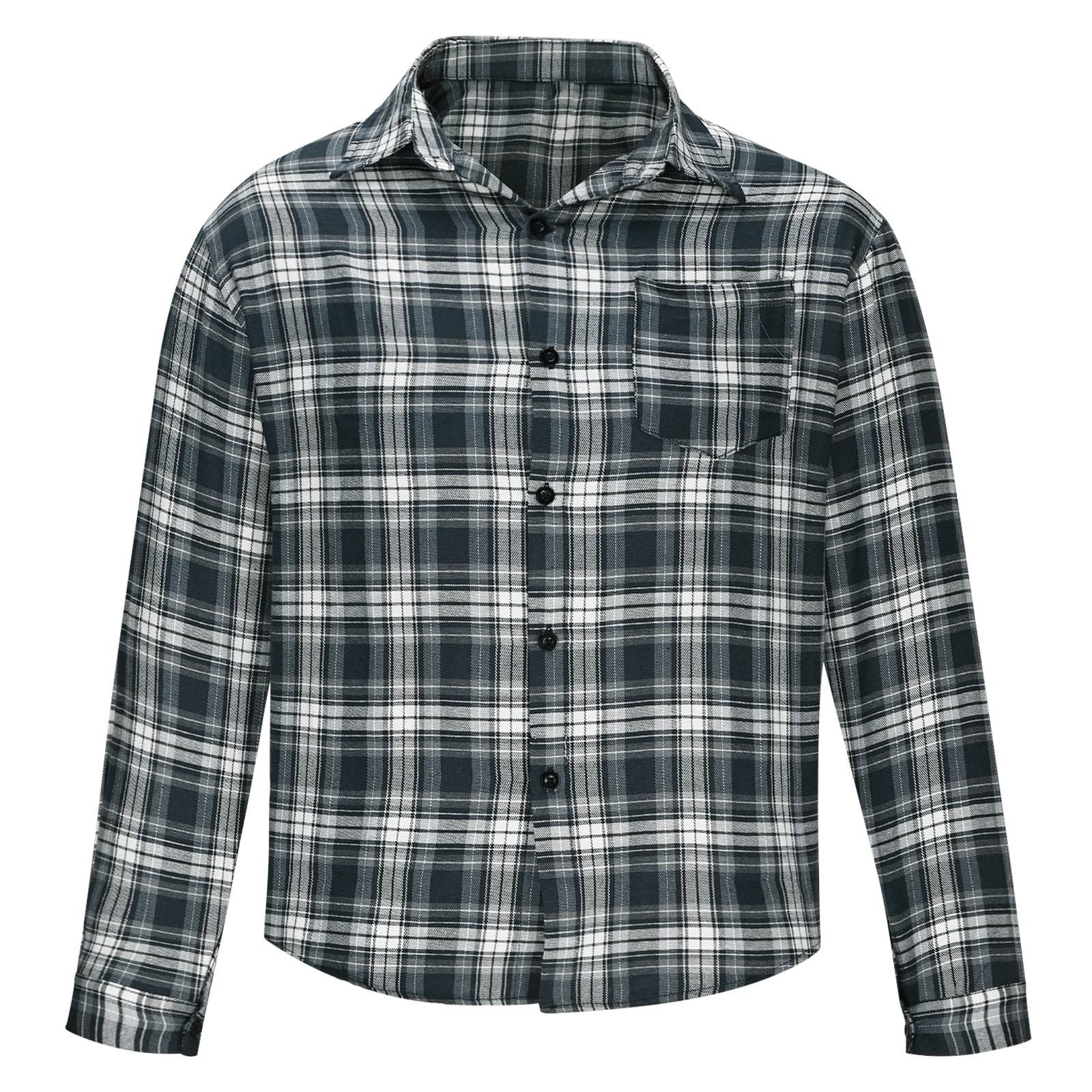 miqiqism Men Long Sleeve Plaid Tshirts Open Front Button Shirts Mens ...