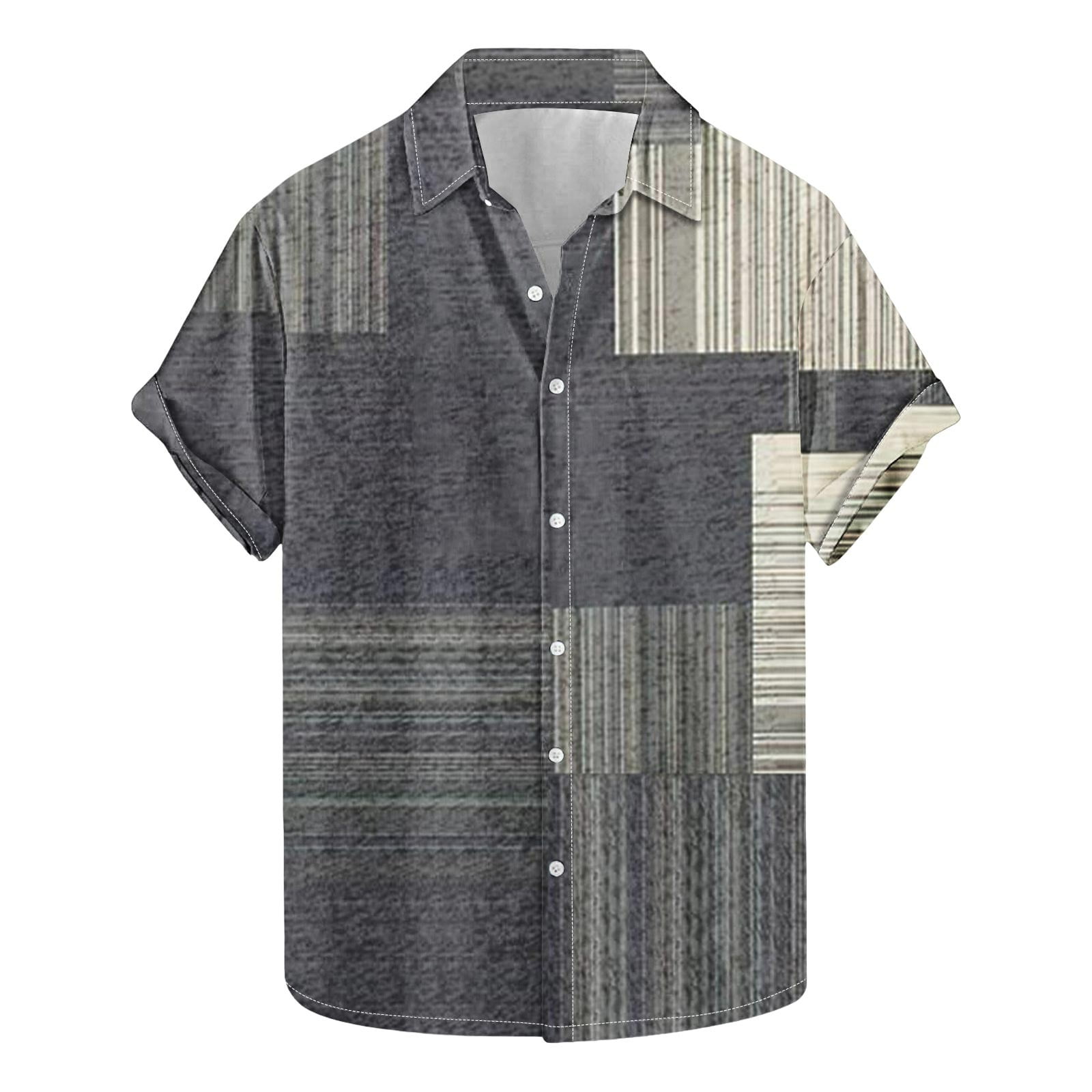 miqiqism Men Plaid Tshirts Button Down Collar Blouses Trendy Short ...