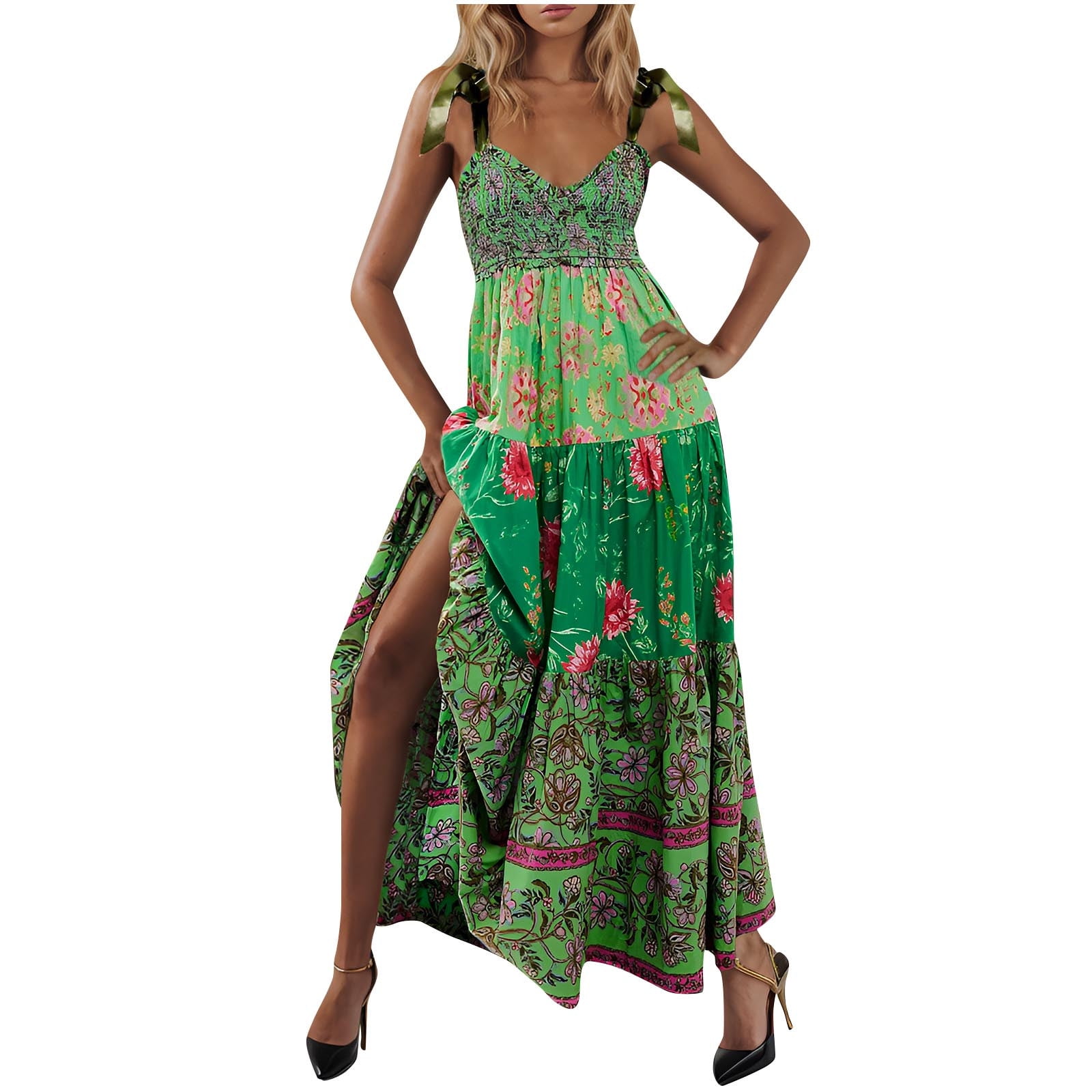 miqiqism Summer Tank Dresses for Women Beach Strappy Boho Floral Print ...