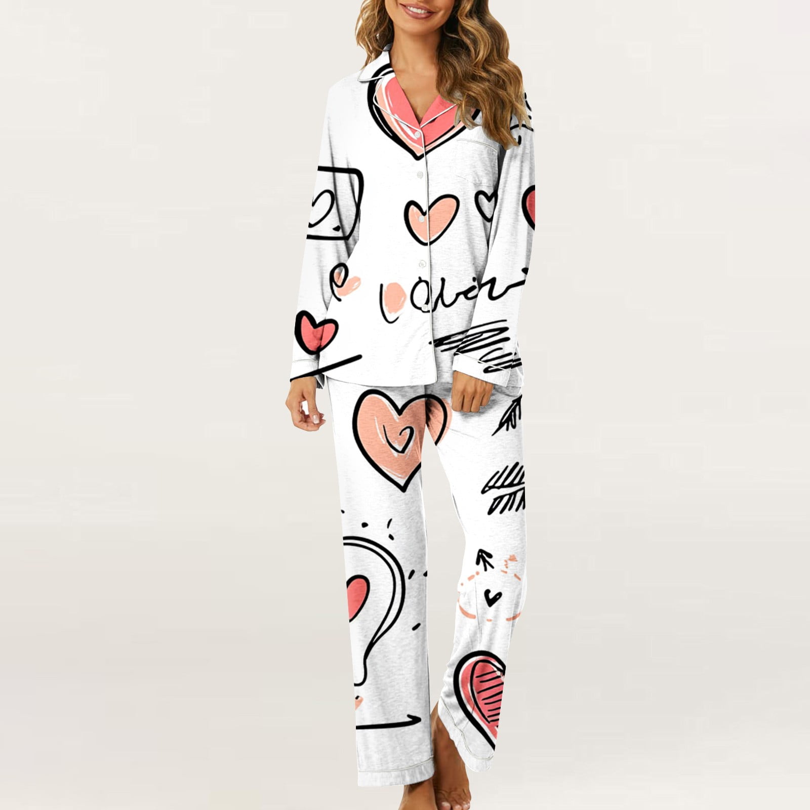 miqiqism Valentines Pajamas Sets for Women, Heart Graphic Sleepwear ...