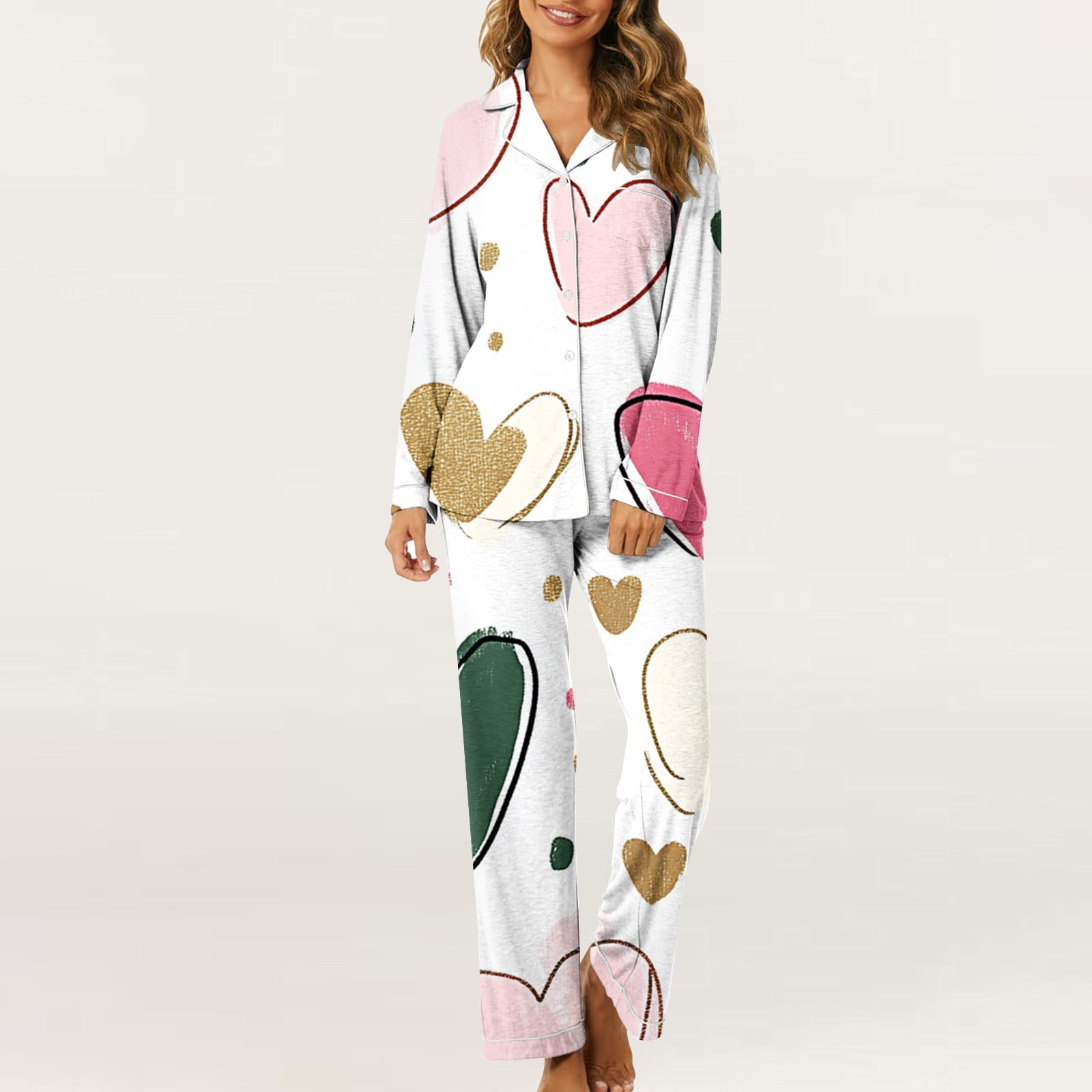 miqiqism Valentines Pajamas Sets for Women, Heart Graphic Sleepwear ...