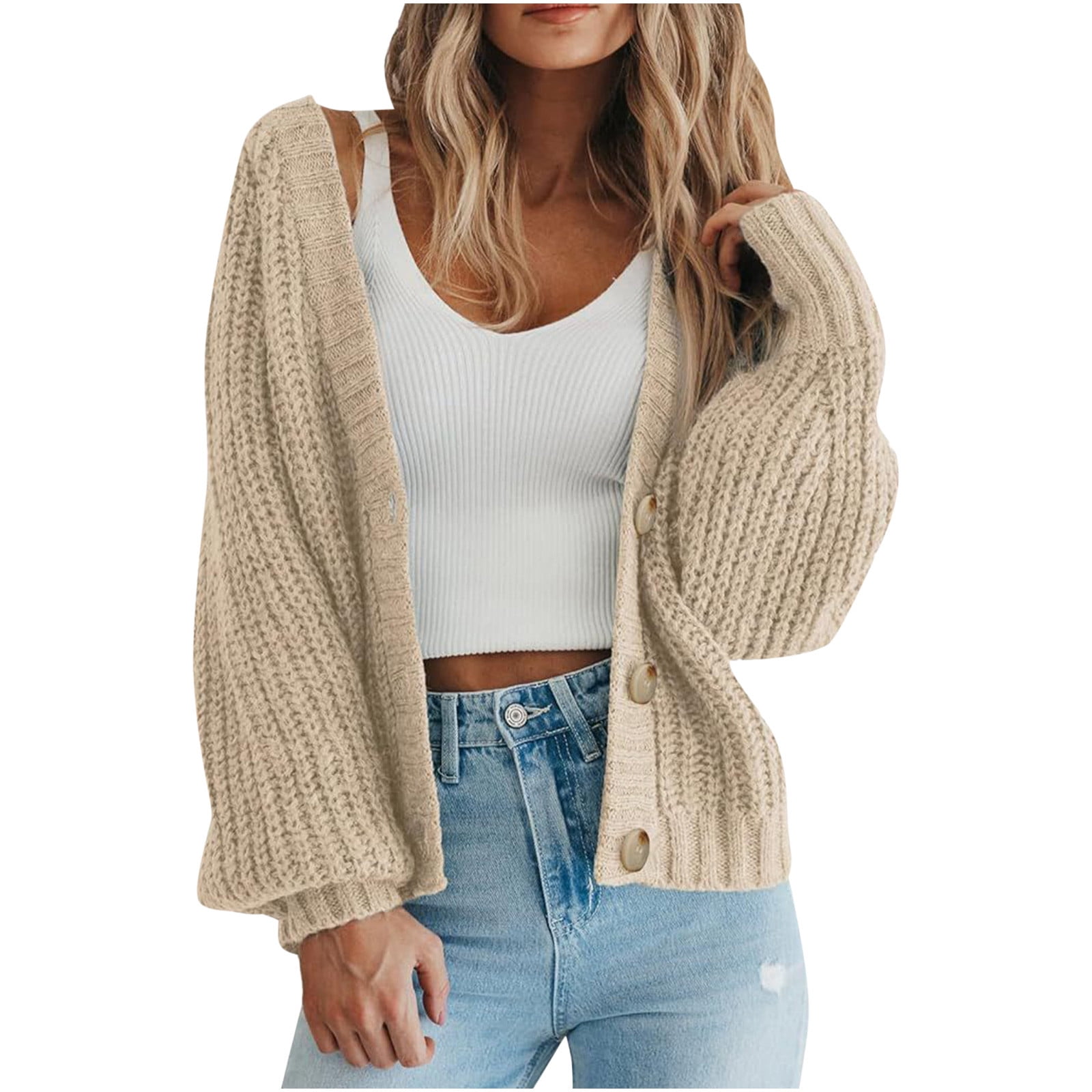 miqiqism Women Knit Cardigans Sweater Teen Girls Open Front Button Down ...
