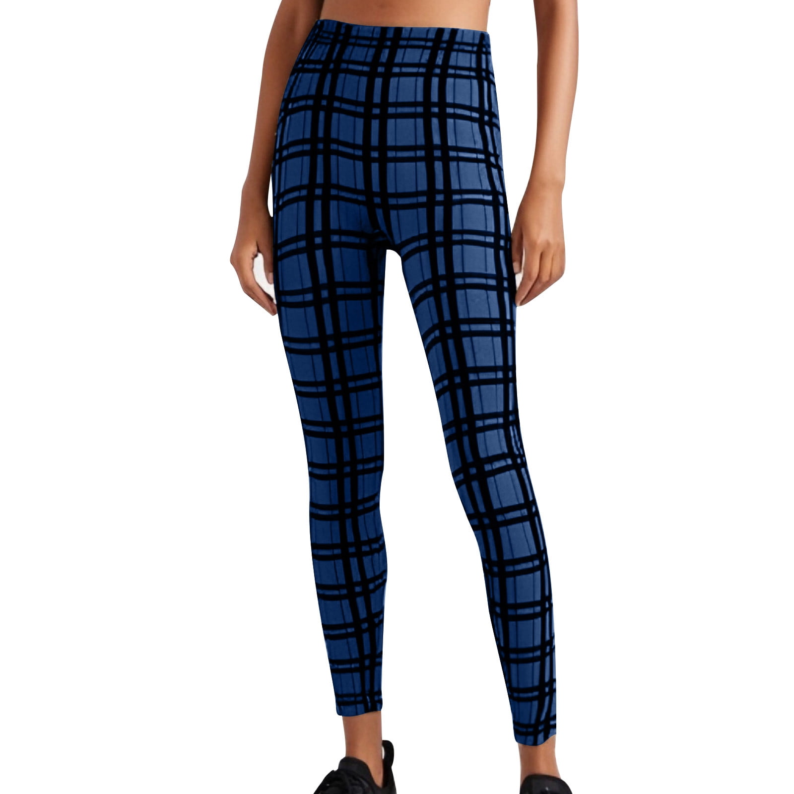 miqiqism Women Plaid Leggings Loungewear Casual Basic Trousers High ...