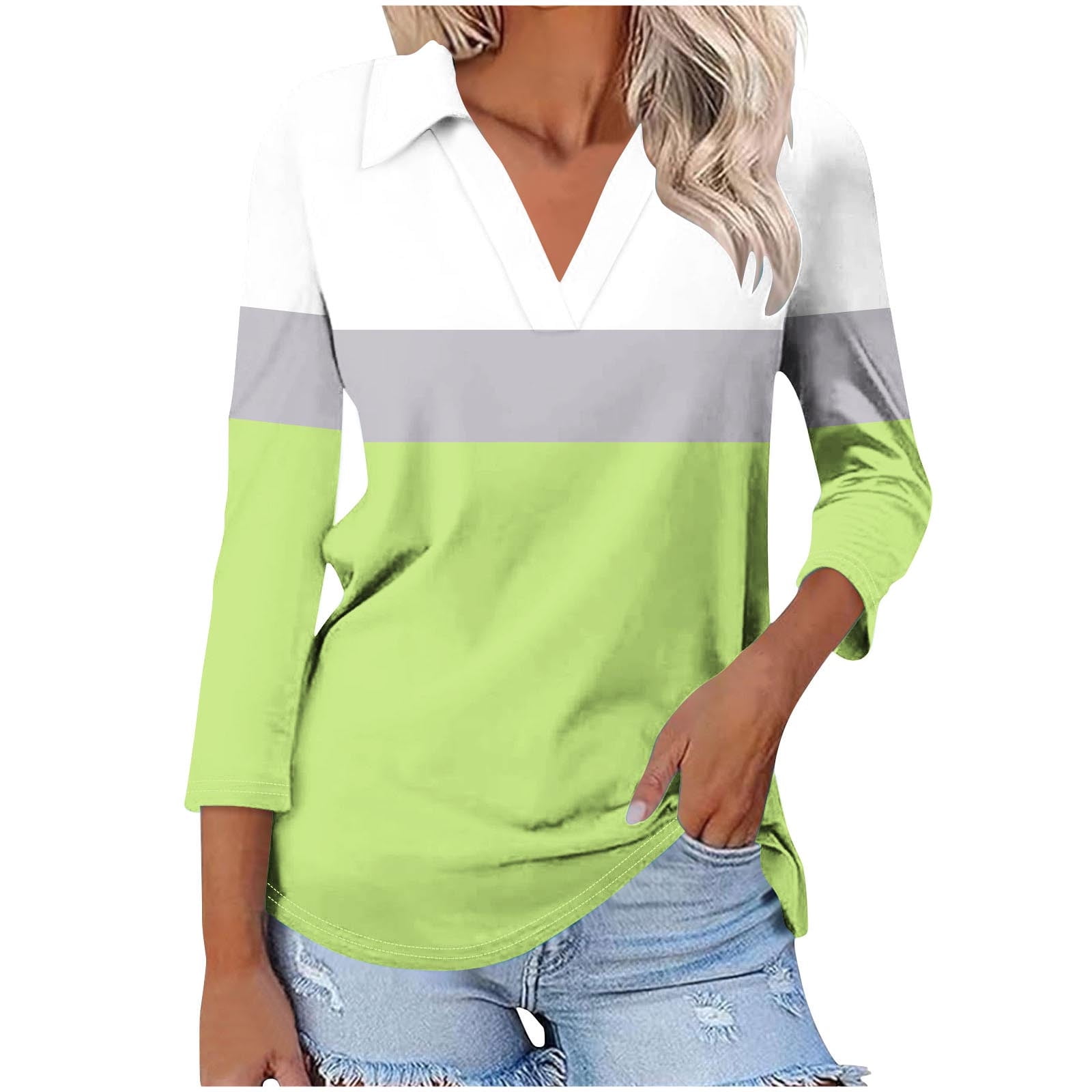 miqiqism Women Polos Shirt Colorblock Blouses Golf Sport Tops Casual 3/ ...