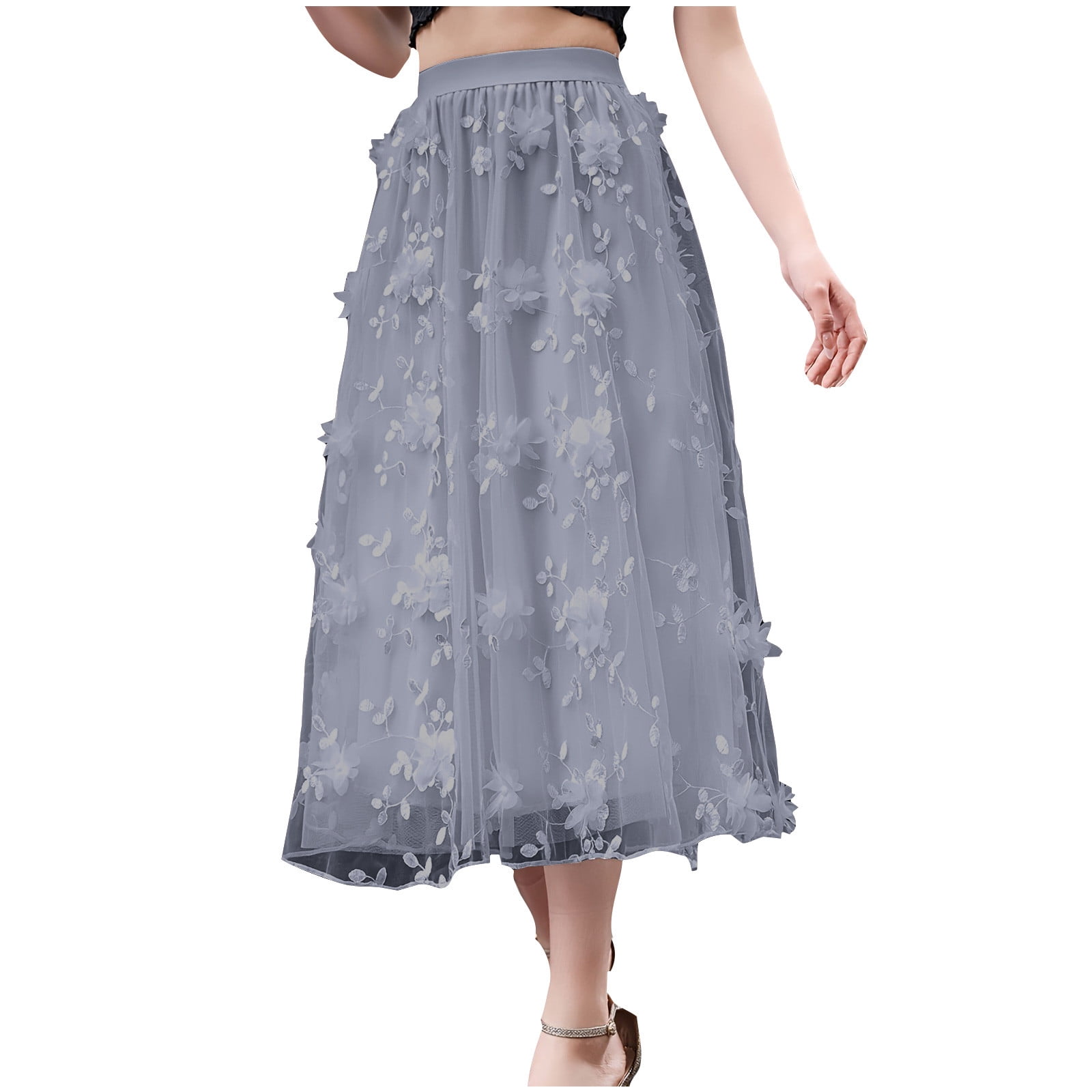 miqiqism Women Tulle Skirts Flowy Midi Long Fairy Skirt Casual A-Line ...
