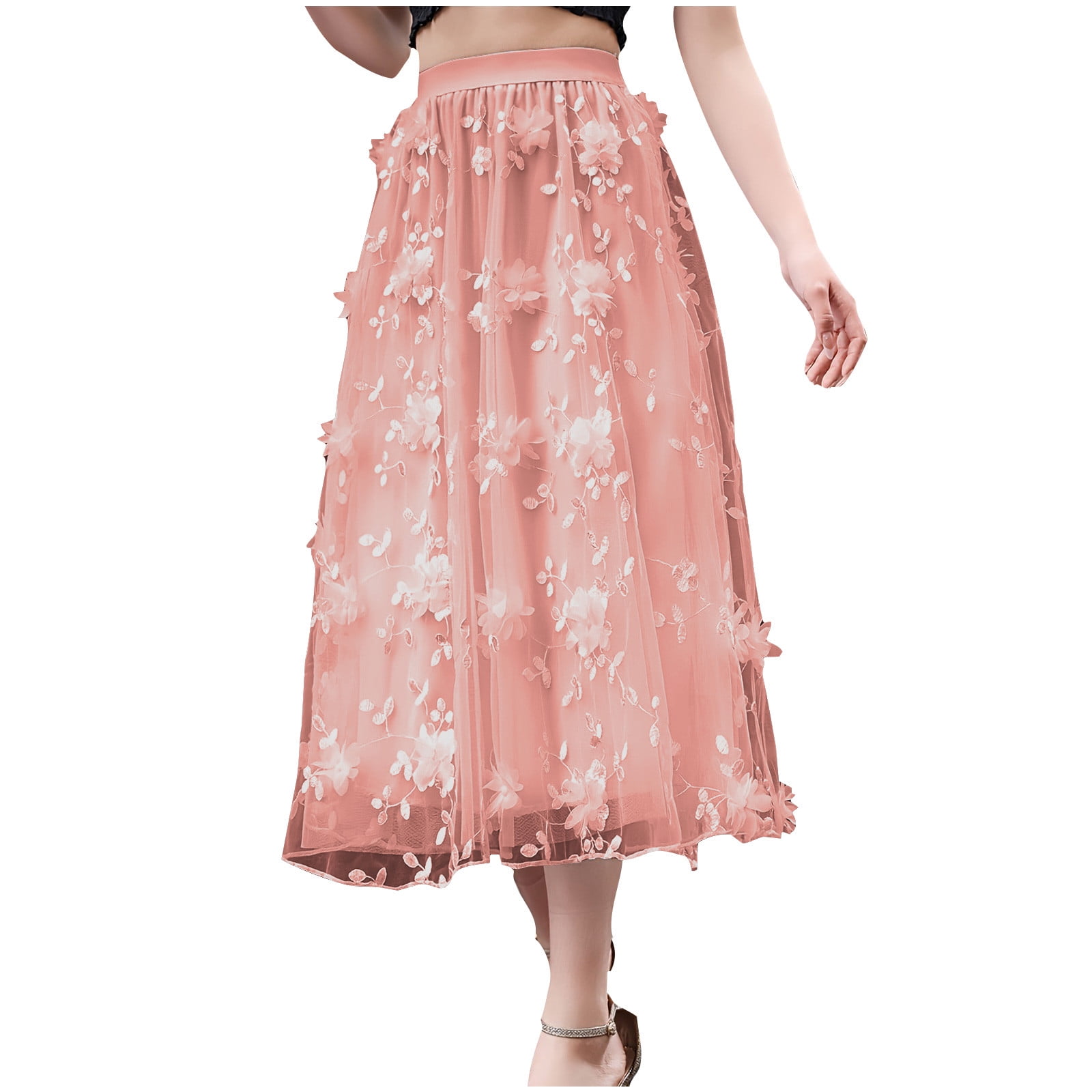 miqiqism Women Tulle Skirts Flowy Midi Long Fairy Skirt Casual A-Line ...