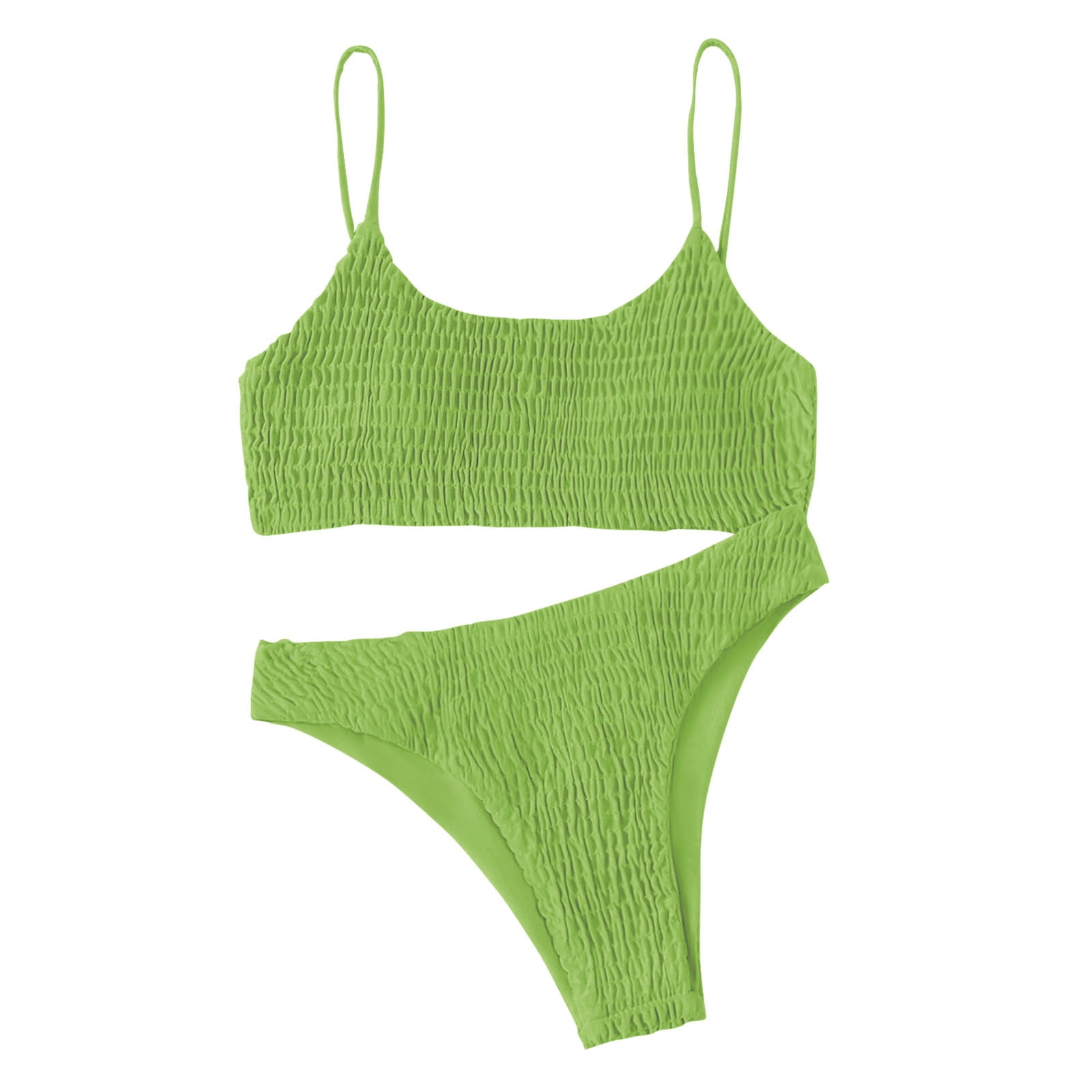 miqiqism Women's 2 Piece Bikini Set Shirred Tops High Waisted Shorts ...