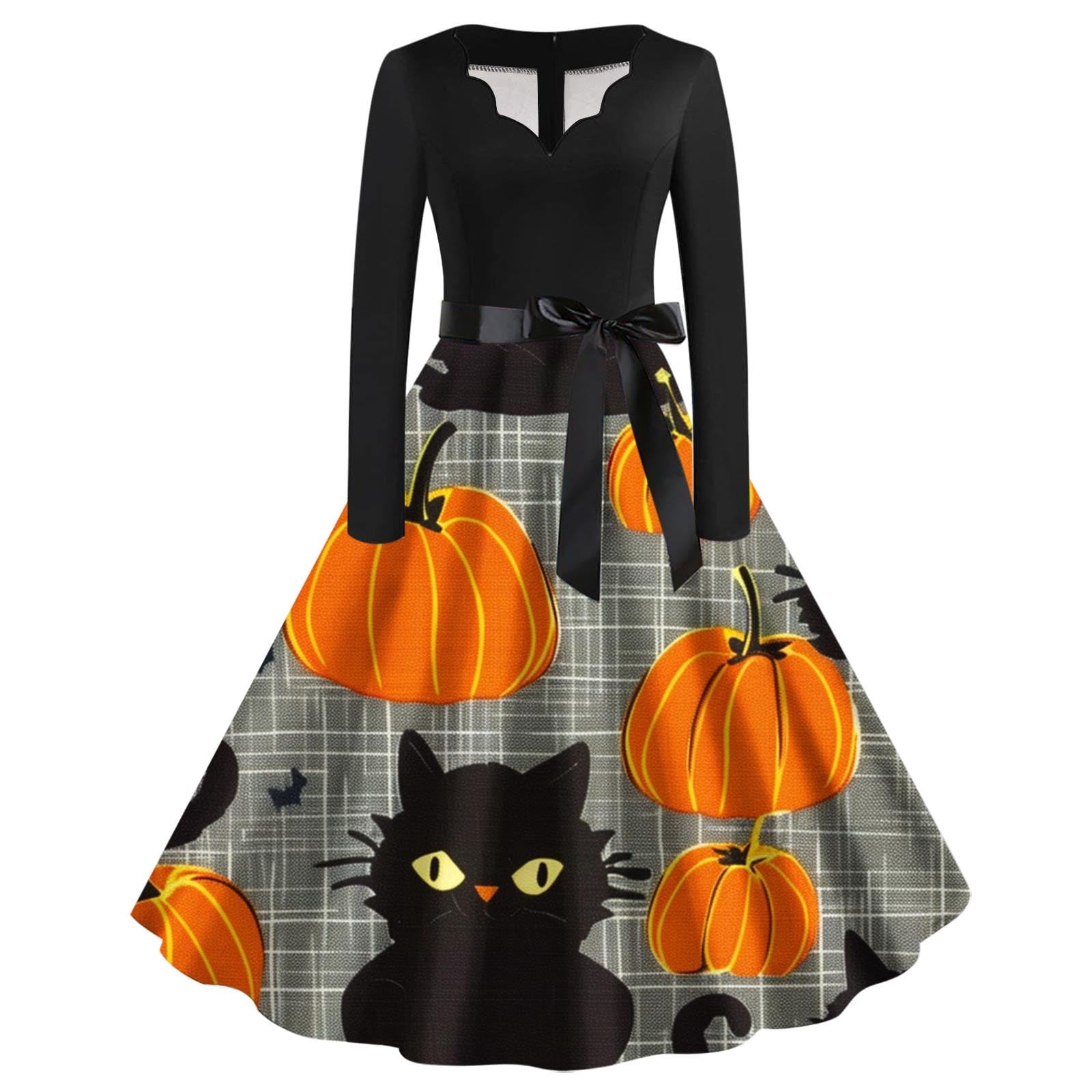 miqiqism Women's Costumes 2024 Long Sleeve V Neck Spooky Hepburn Dress ...