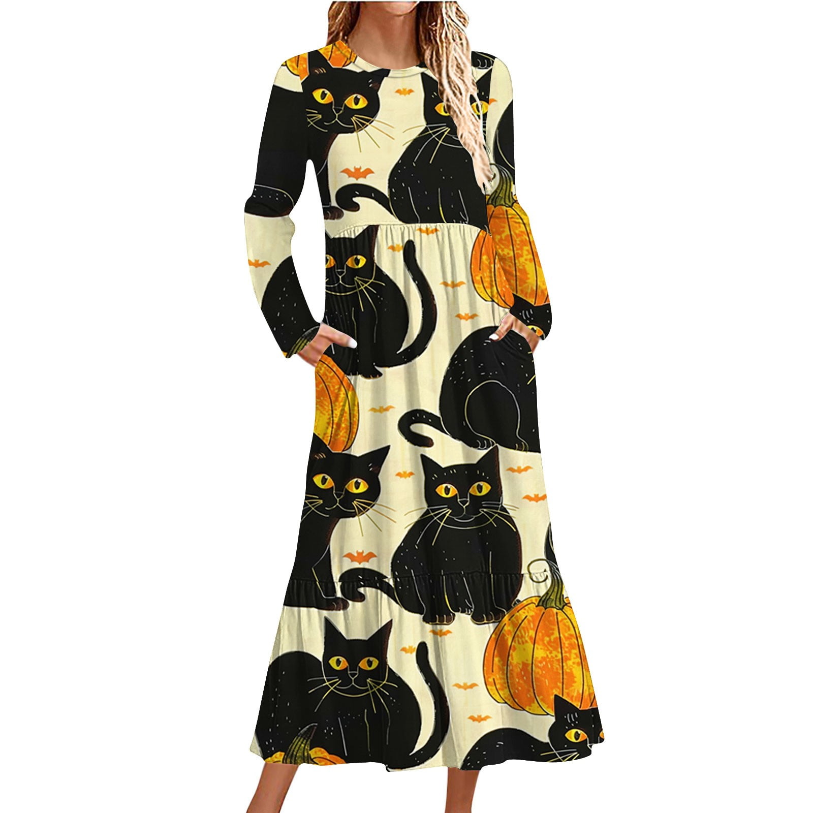 miqiqism Women's Fall Maxi Dresses Flowy Ruffle Vintage Long Dresses ...