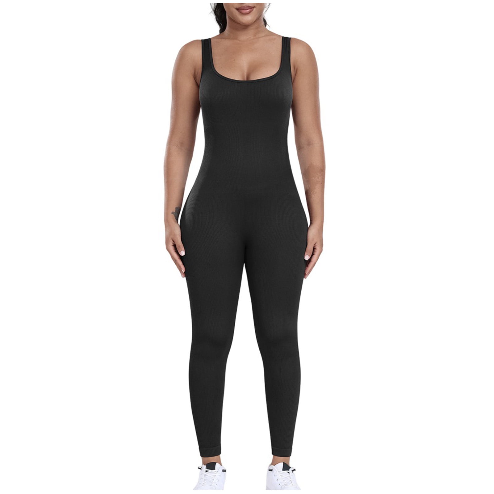 miqiqism Women's Gym Seamless Bodysuits, Workout Solid Ribbed Jumpsuits ...