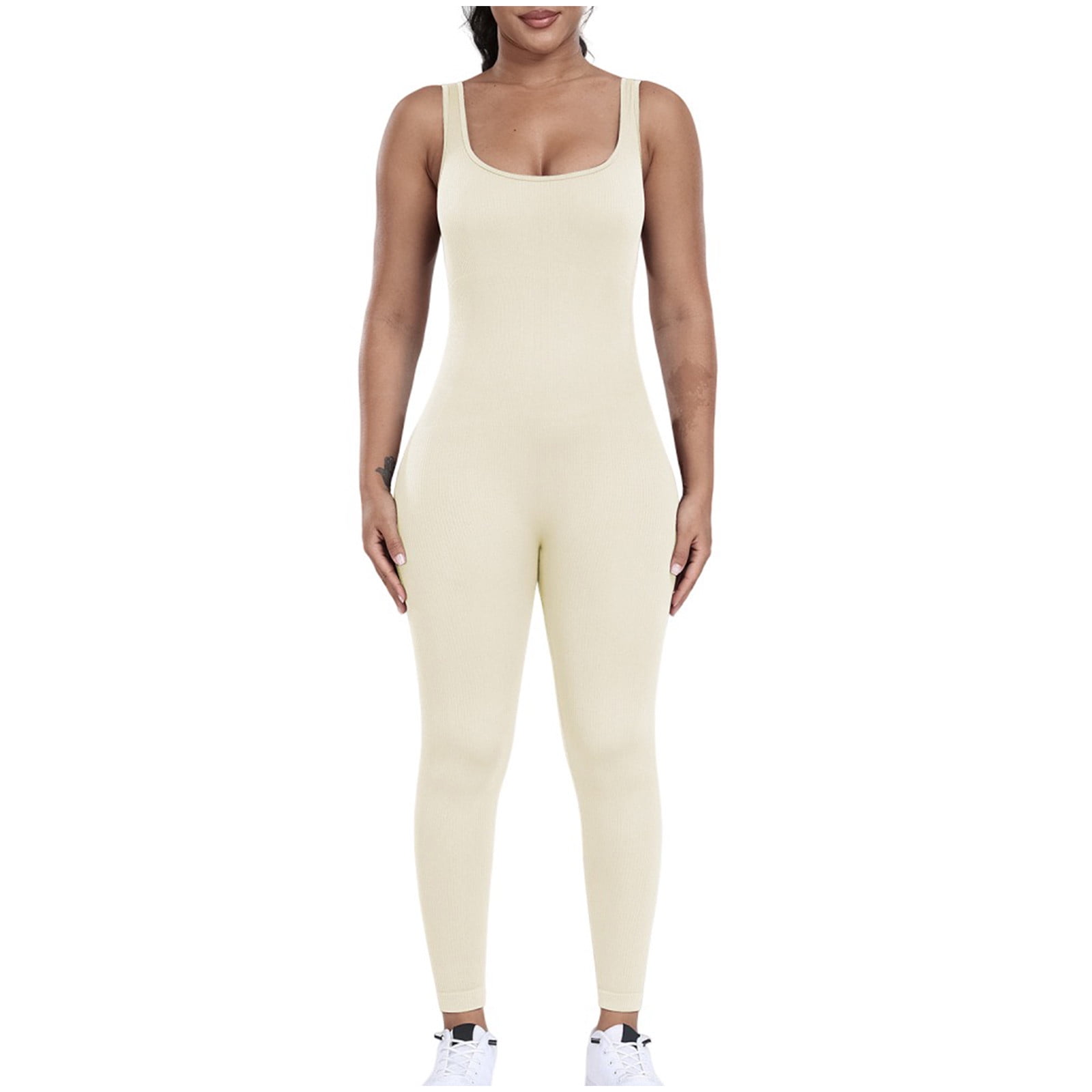 miqiqism Women's Gym Seamless Bodysuits, Workout Solid Ribbed Jumpsuits ...